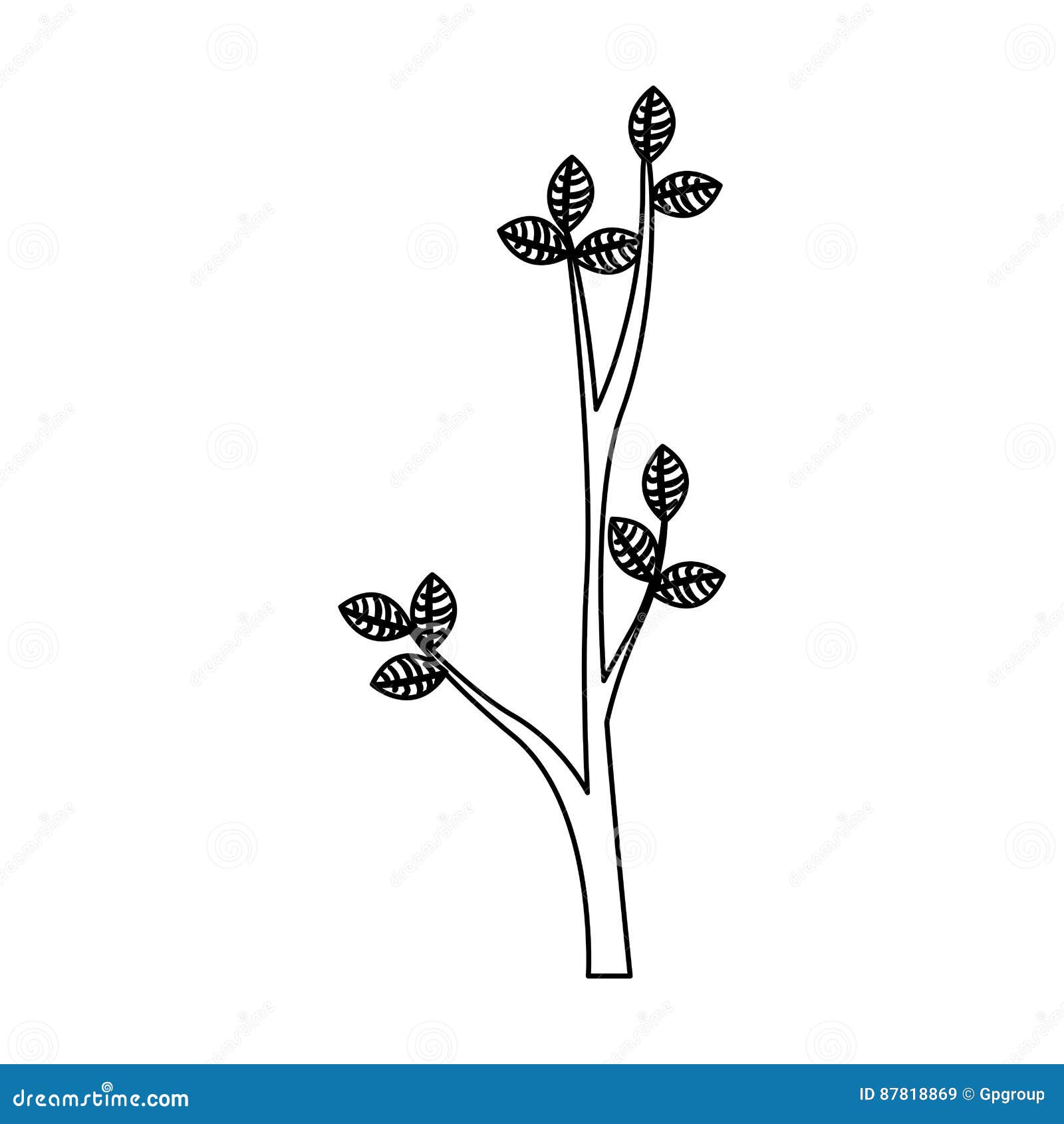 Silhouette Ramification with Leaves Nature Design Stock Illustration ...