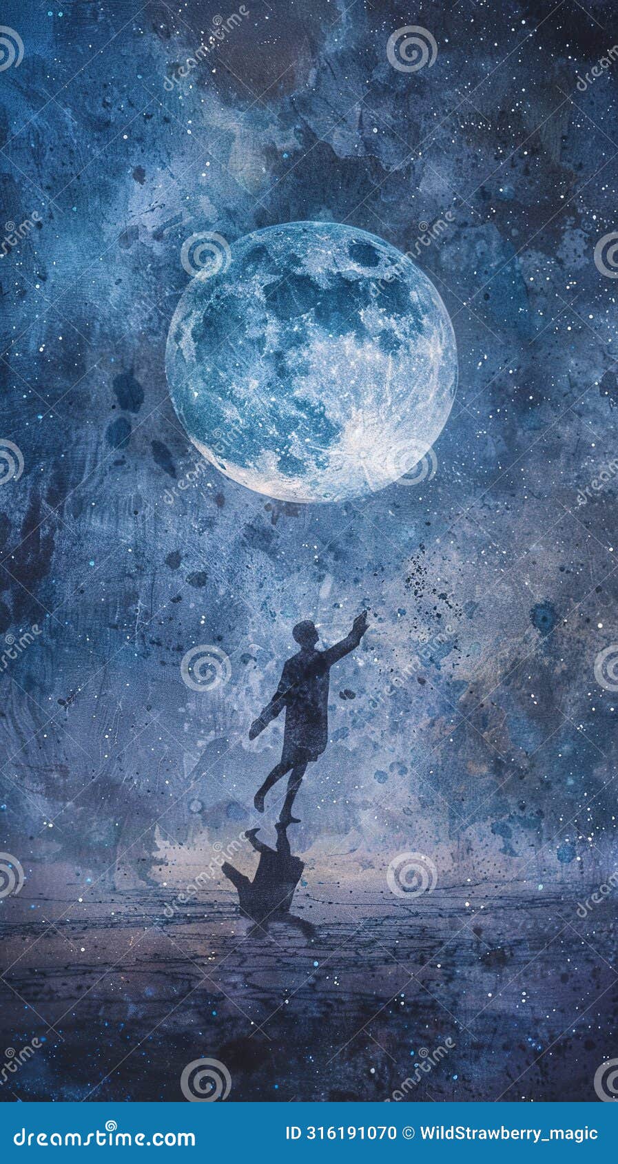 Silhouette Reaching for the Moon, a Metaphor for Self-discovery. Stock ...