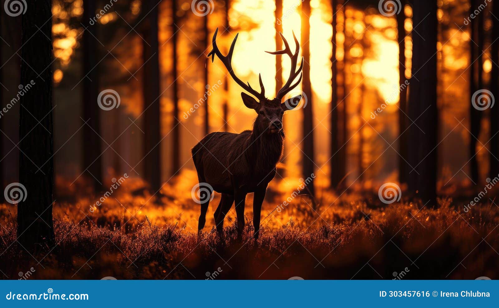 Silhouette of a Red Deer Stag in the Forest at Sunset Stock ...