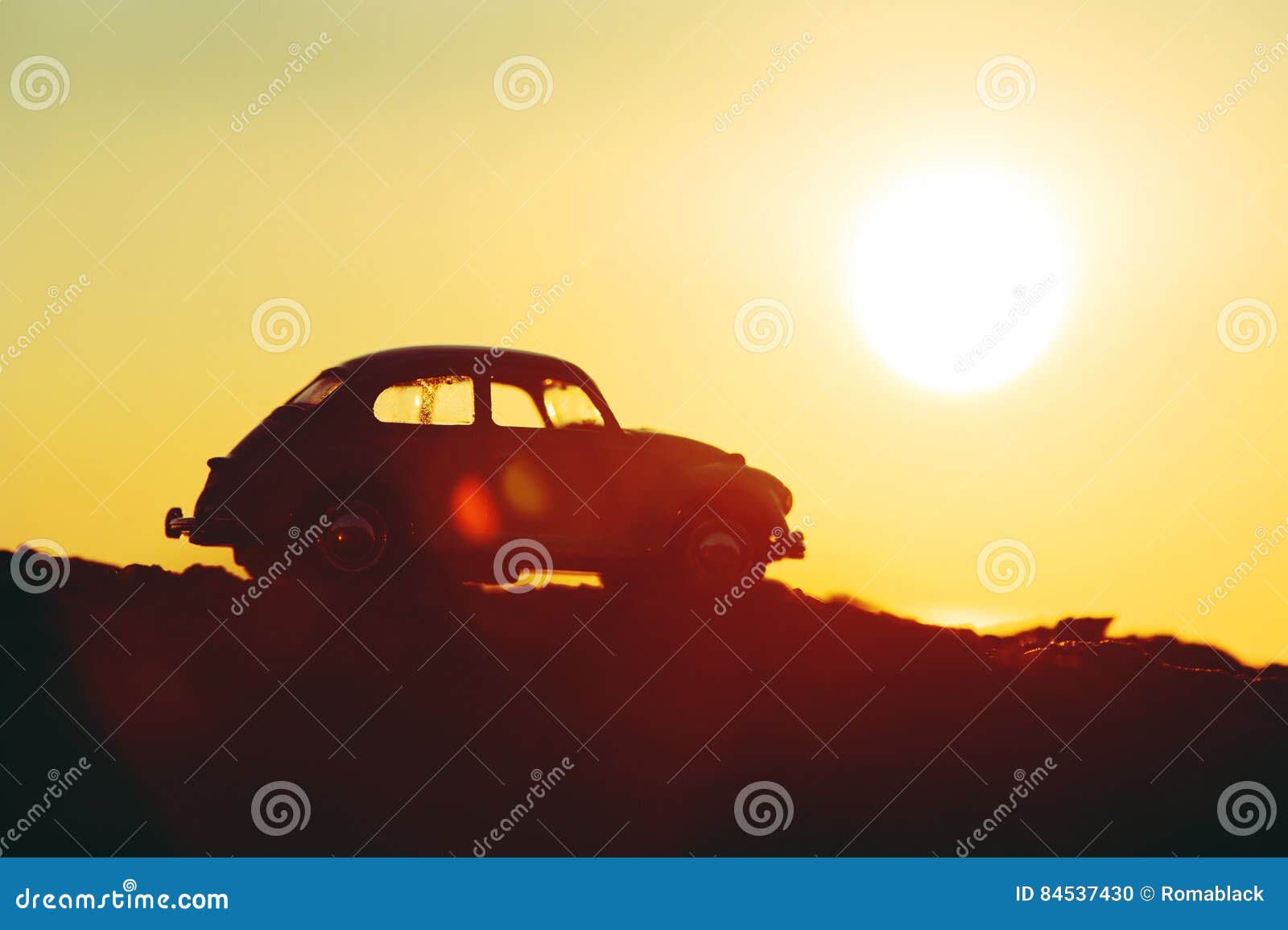 Silhouette of Retro Car on Sunset Stock Photo - Image of outdoor, roof ...