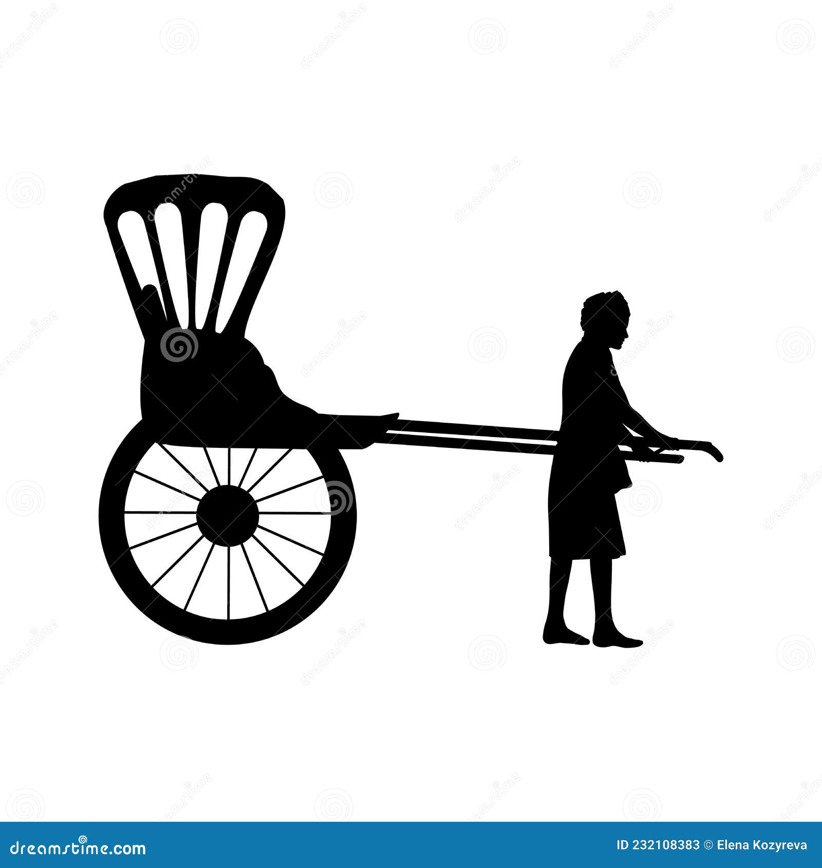 Silhouette Rickshaw with Passenger Cart. Hand Pulled Rickshaw Stock ...
