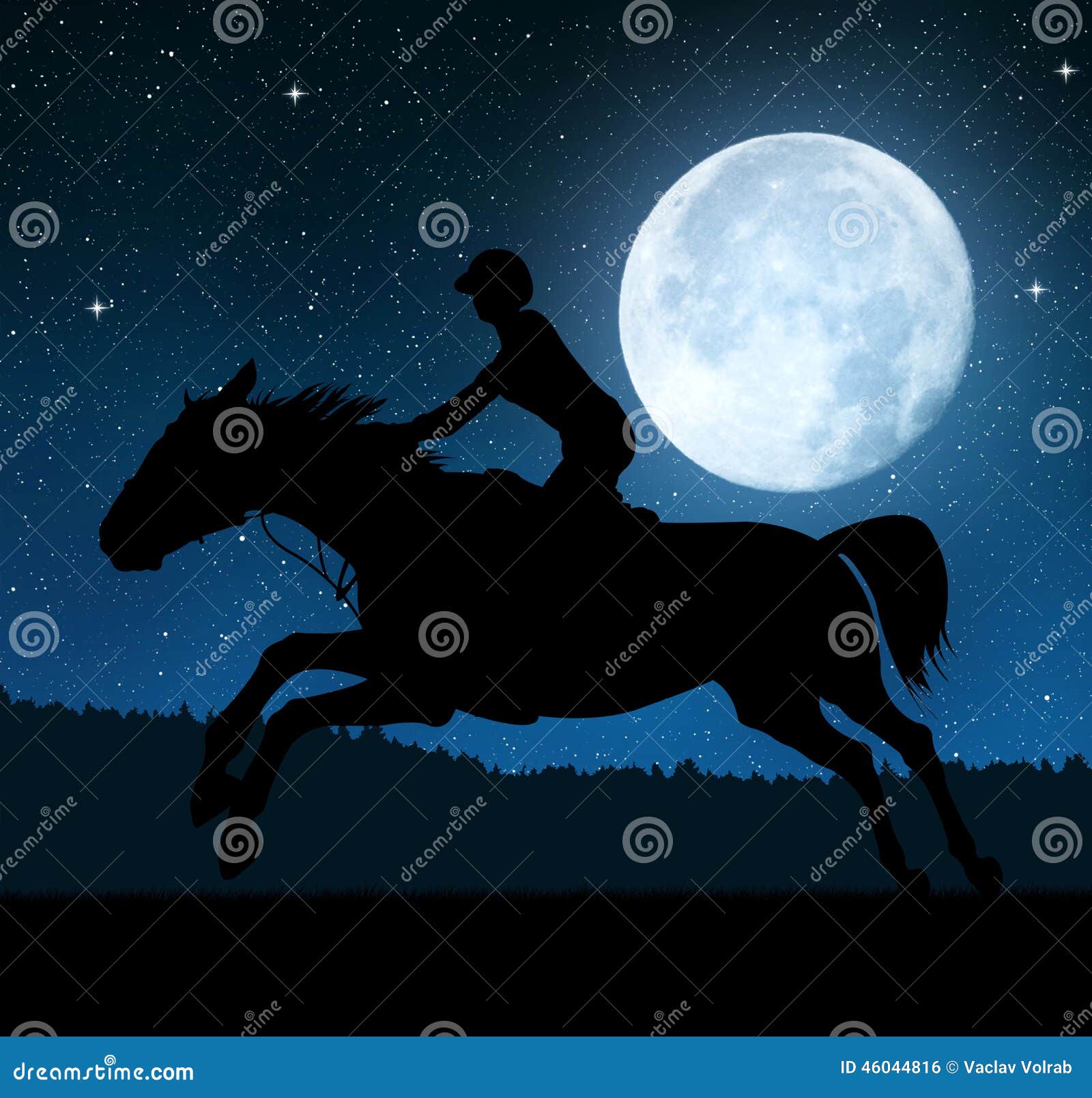 Silhouette of a Rider on a Running Horse Stock Illustration ...