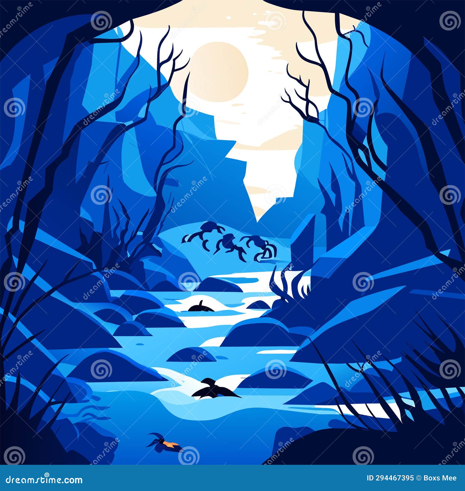 Silhouette of a River in the Forest. Vector Illustration Stock Vector ...