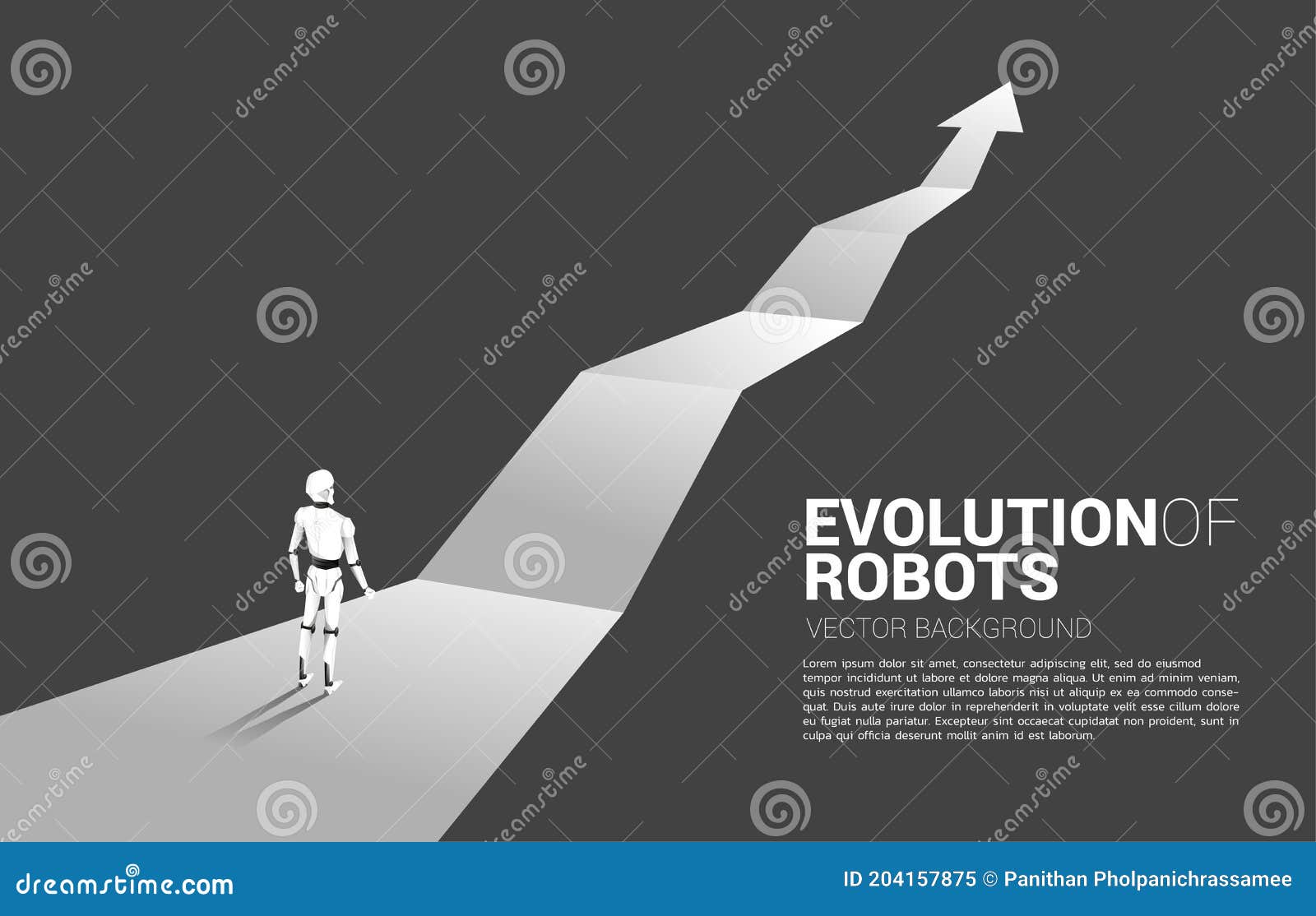 Silhouette of Robot Standing on Arrow Route. Stock Vector ...