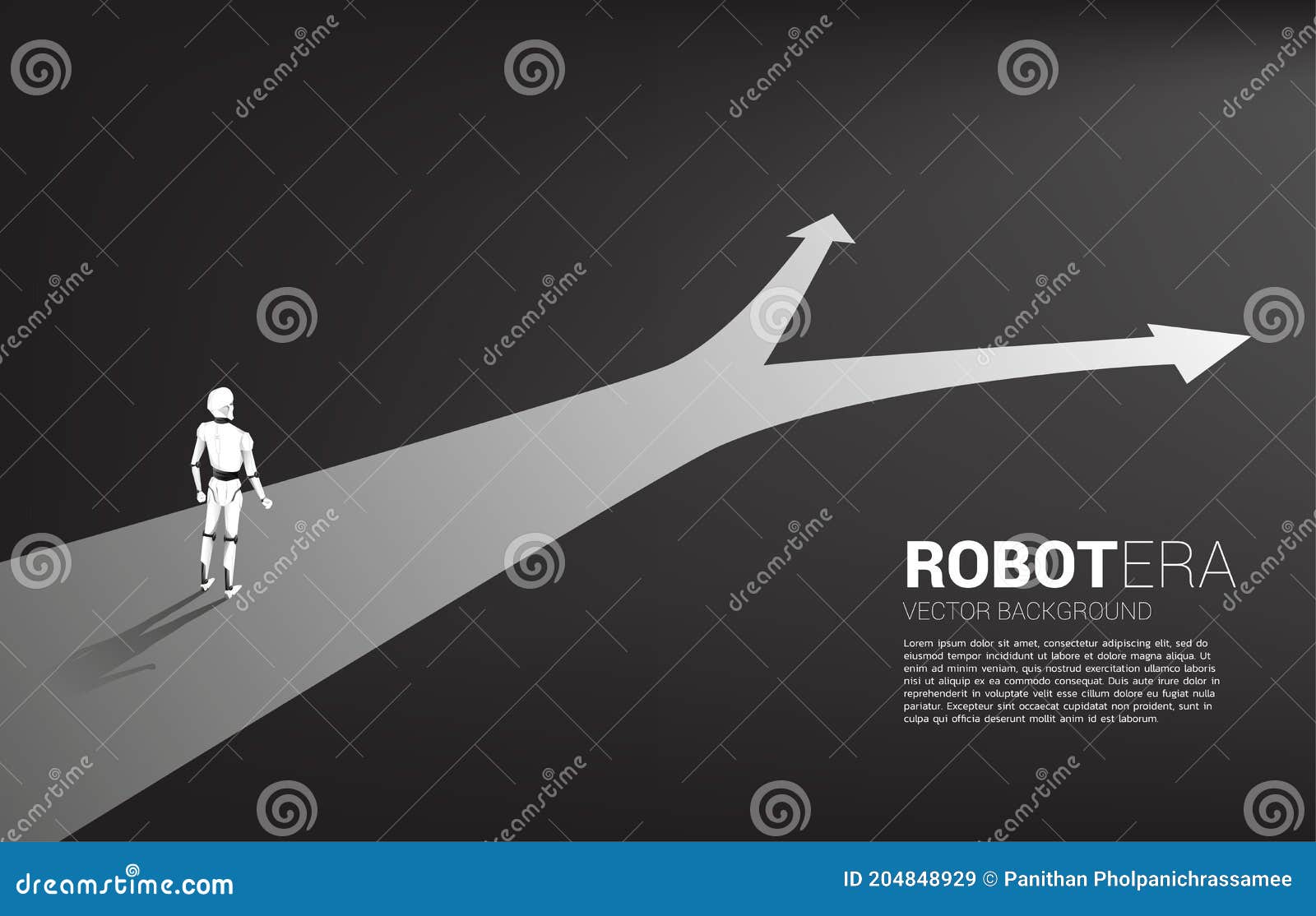 Silhouette of Robot Standing at Crossroad. Stock Vector - Illustration ...
