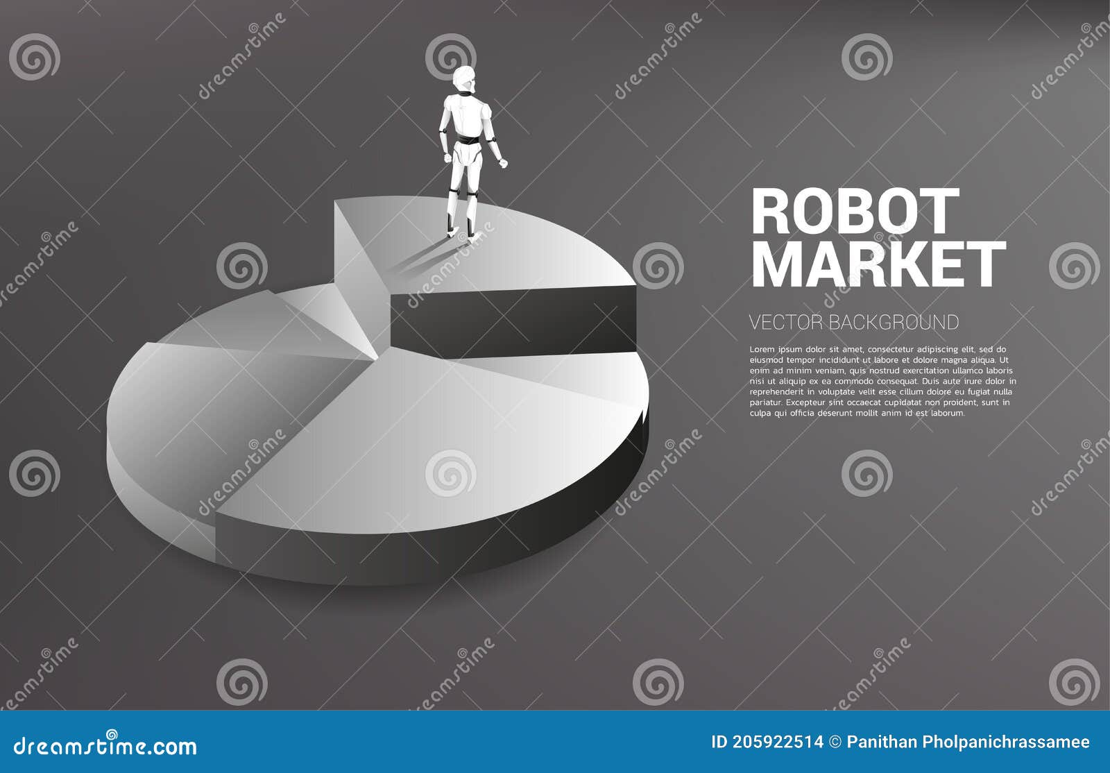 Silhouette of Robot Standing on Top of Pie Chart. Stock Vector ...