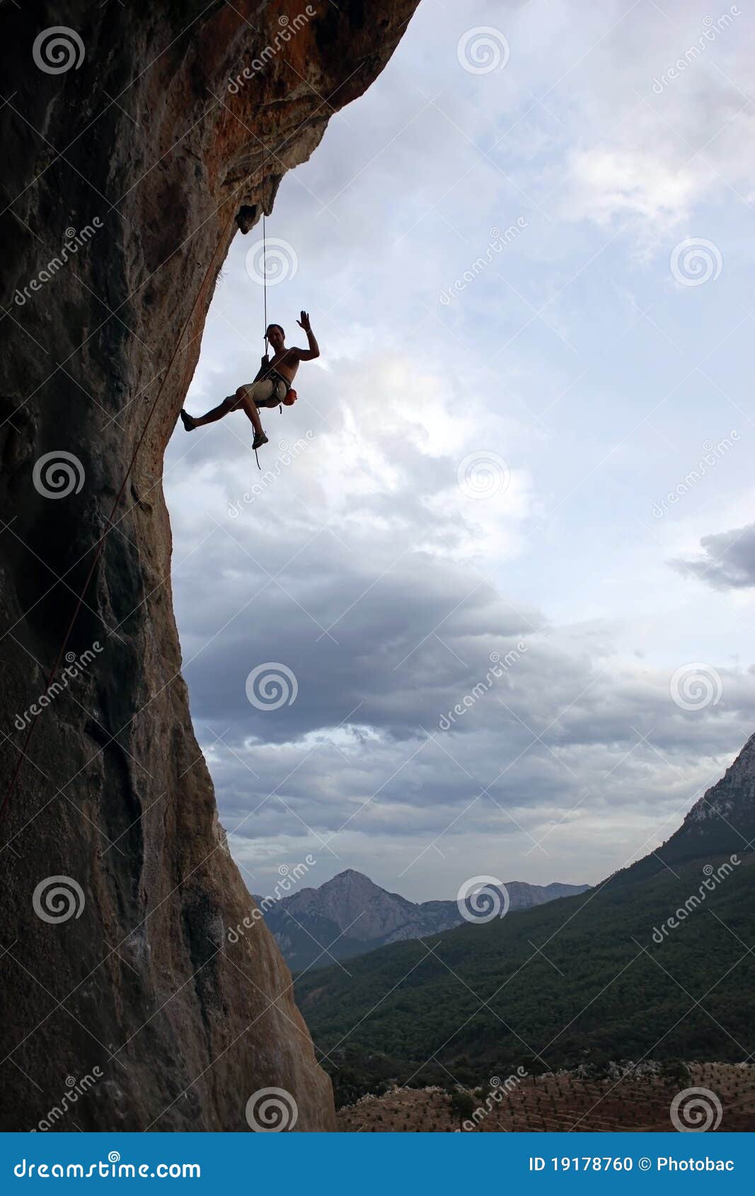 Silhouette of Rock Climber Going Down Stock Photo - Image of risk ...