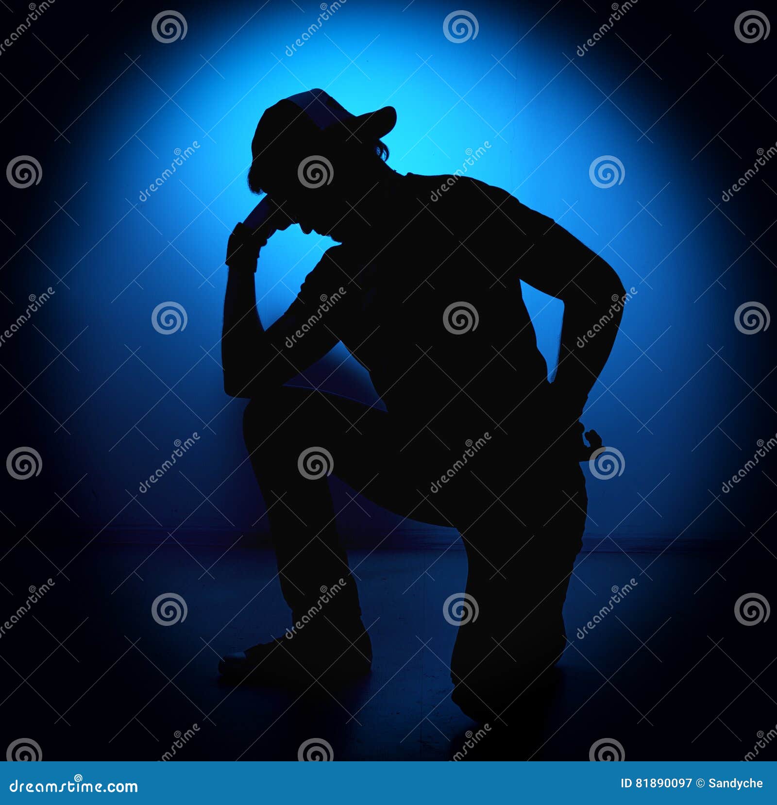Silhouette Rocker Man Posing on Blue Background Stock Image - Image of ...