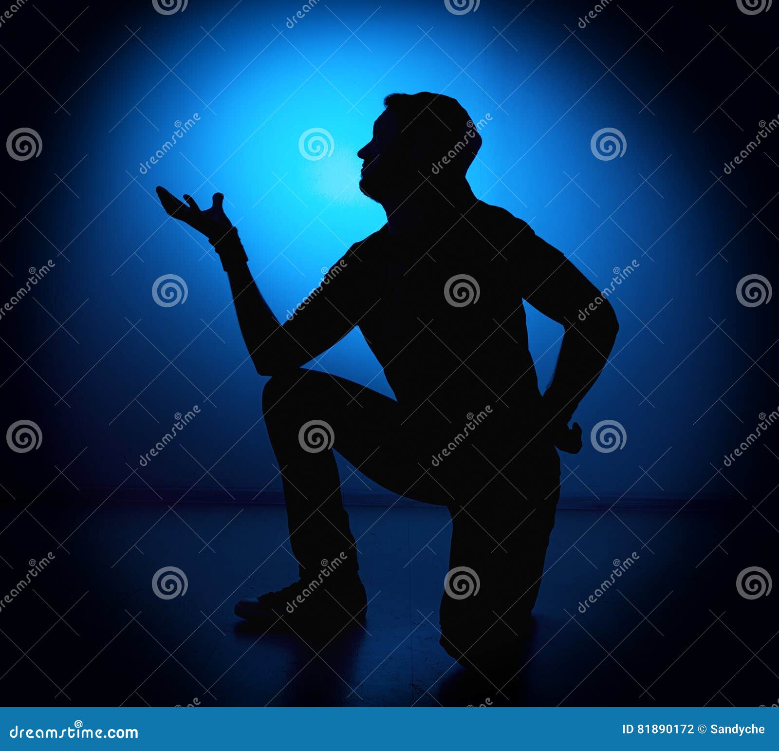 Silhouette Rocker Man Posing on Blue Background Stock Photo - Image of ...