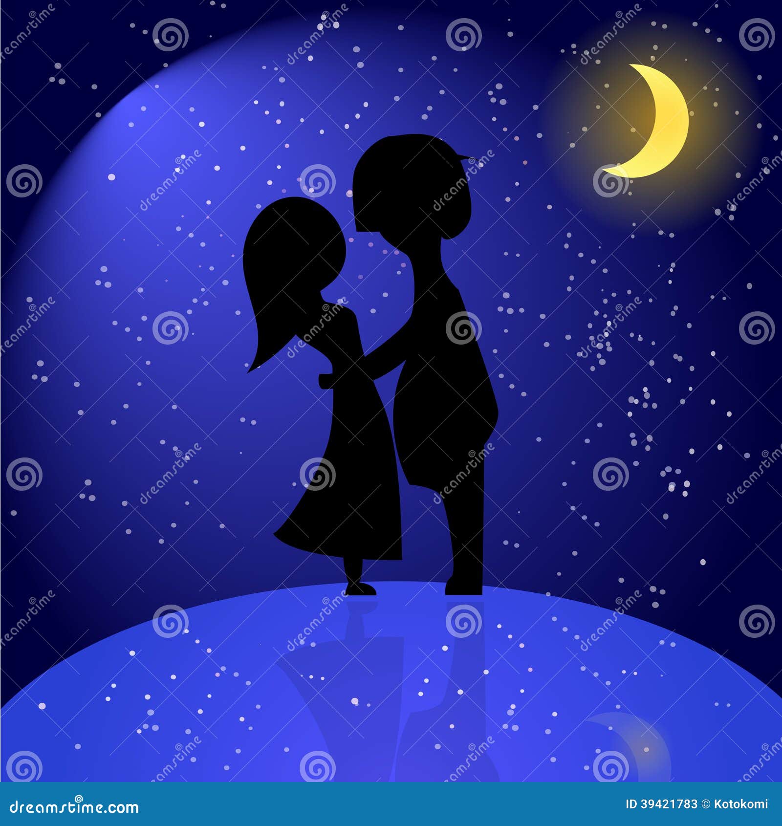Silhouette of Romantic Couple at Night. Vector Illustration of L Stock ...