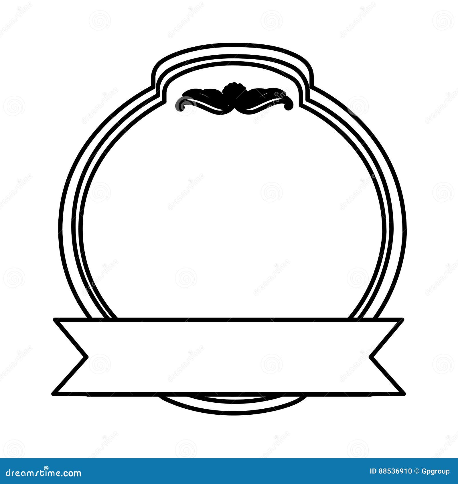 Silhouette Round Emblem with Ribbon Stock Illustration - Illustration ...