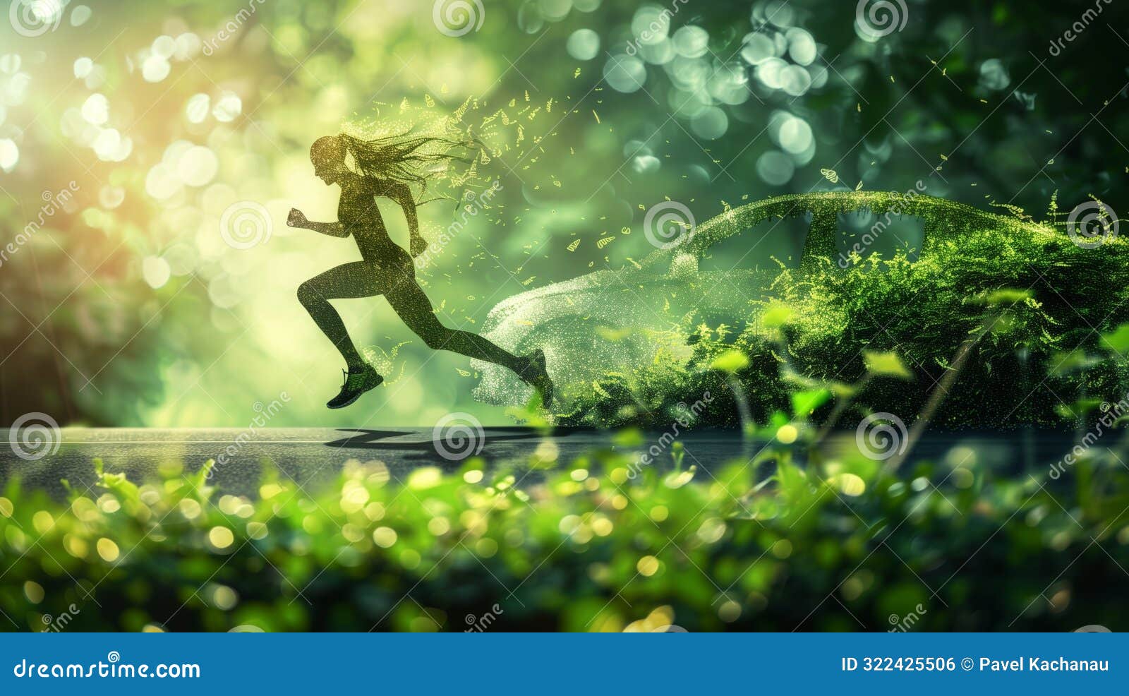 A Silhouette of a Runner Dissolving into Greenery Stock Illustration ...