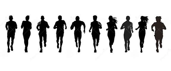 Silhouette Runner Front View Vector Illustration Isolated on White ...