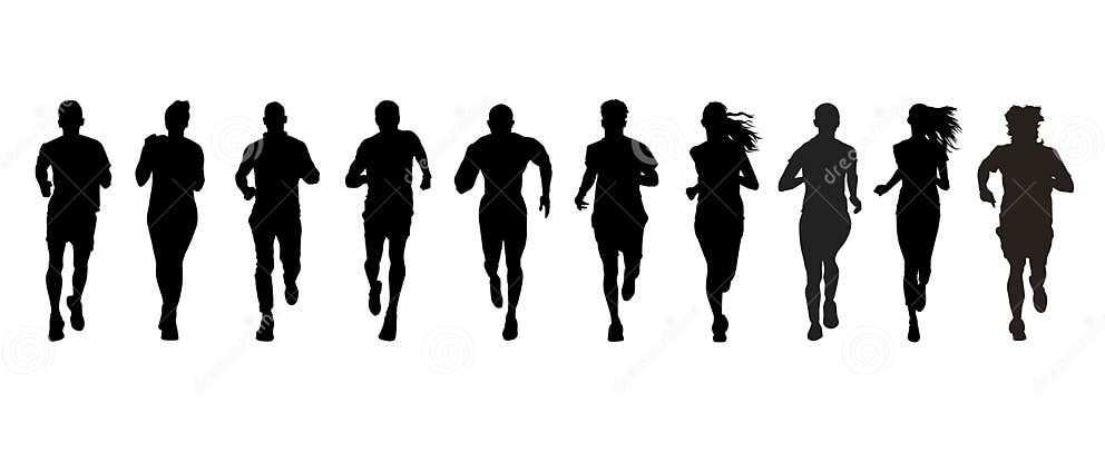 Silhouette Runner Front View Vector Illustration Isolated on White ...
