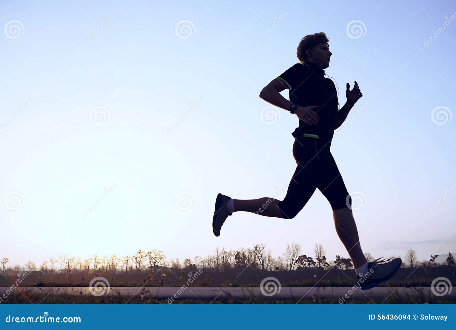 Silhouette Runner on the Sunrise Sky Stock Photo - Image of male, rise ...