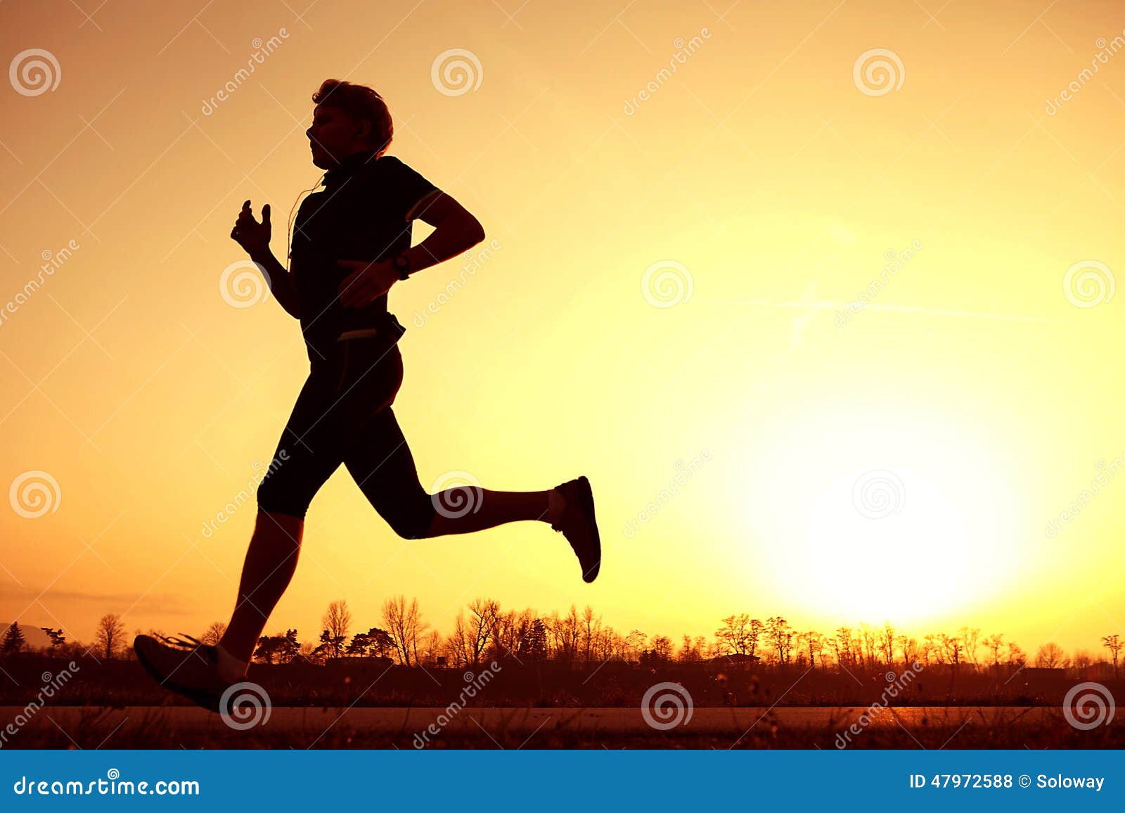 Silhouette Runner in Sunset Rise Stock Photo - Image of people, body ...