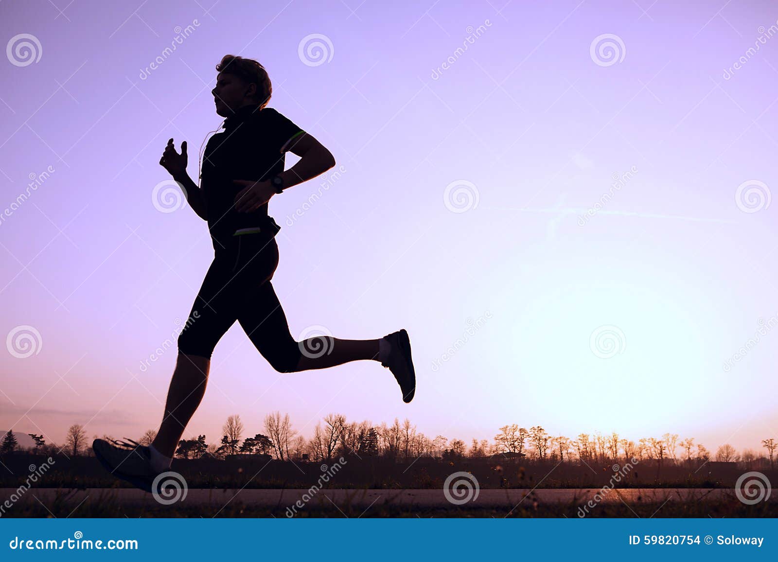 Silhouette Runner in Sunset Rise Stock Photo - Image of male, muscular ...