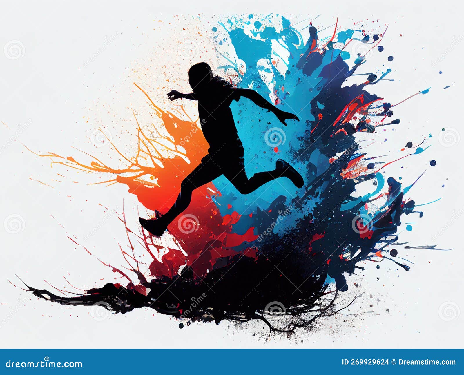 Silhouette of a Running, Jumping Person on an Abstract Background. Ai ...