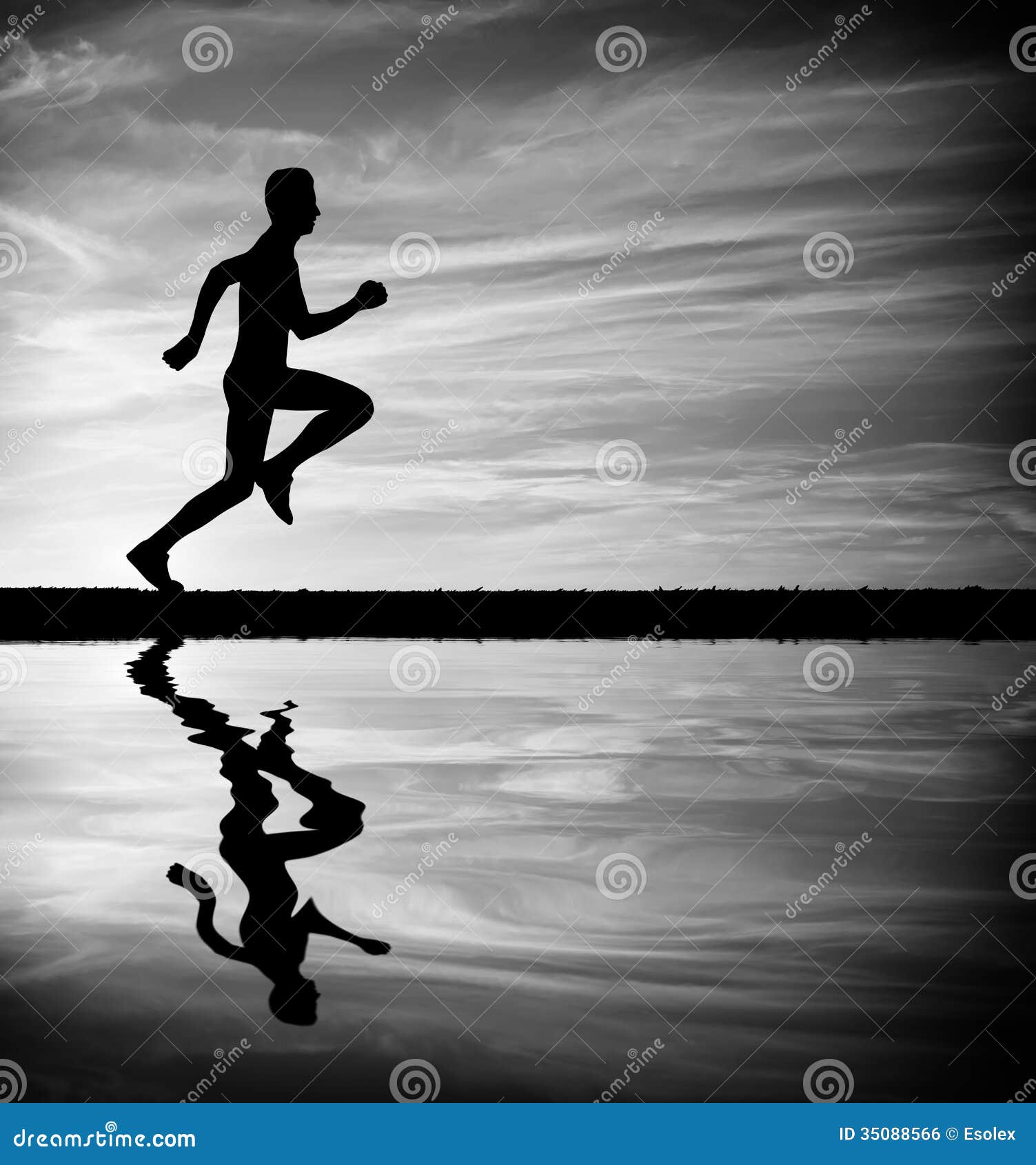 Silhouette of Running Man Against Sky. Stock Photo - Image of jump ...