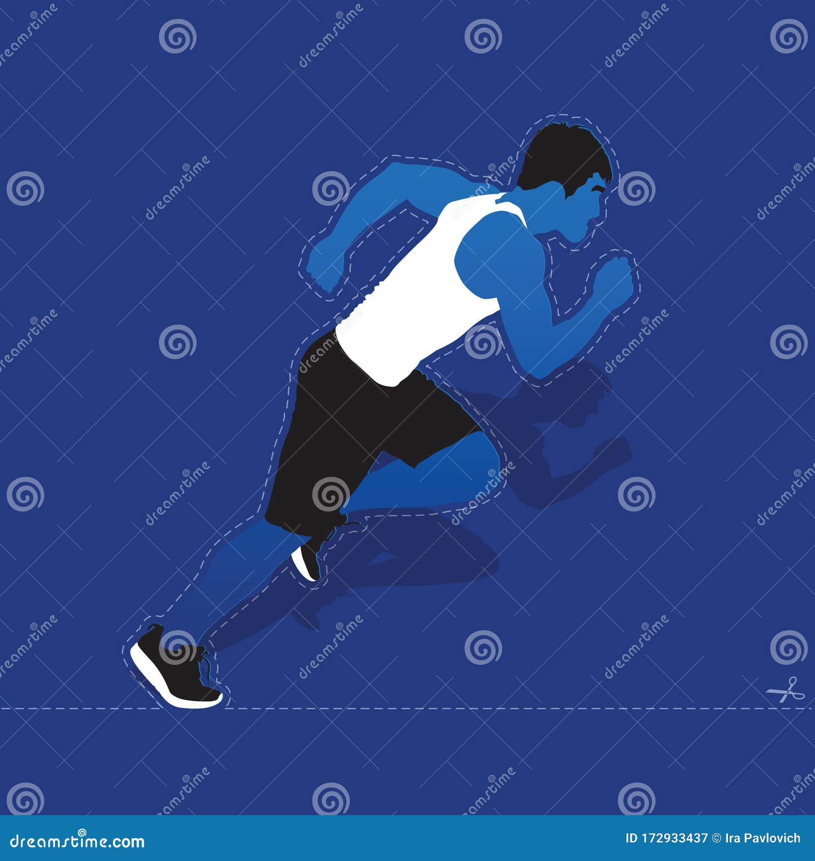 Silhouette of Running Man on a Blue Background Stock Vector ...