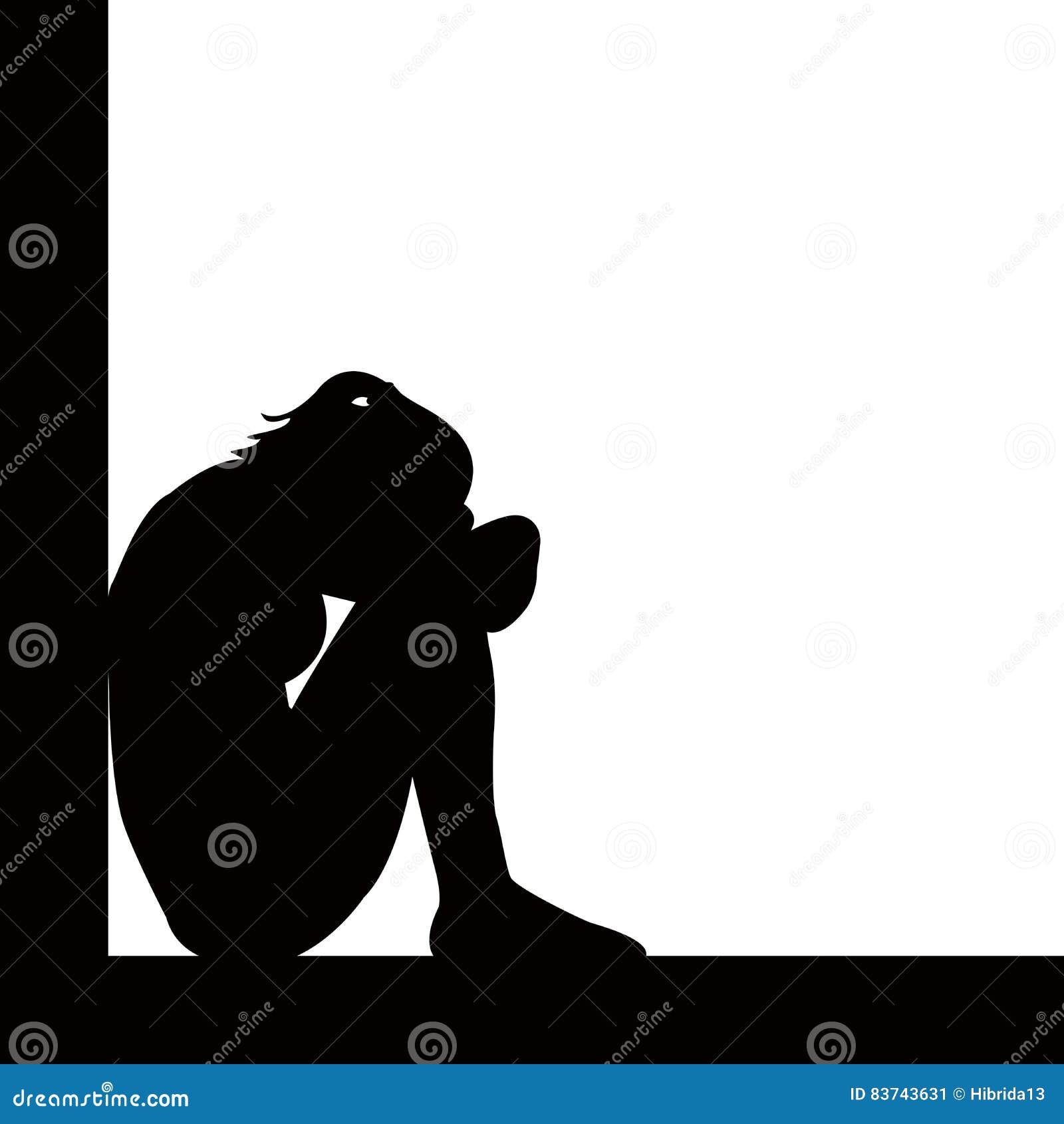 Silhouette of sad woman stock vector. Illustration of depression - 83743631