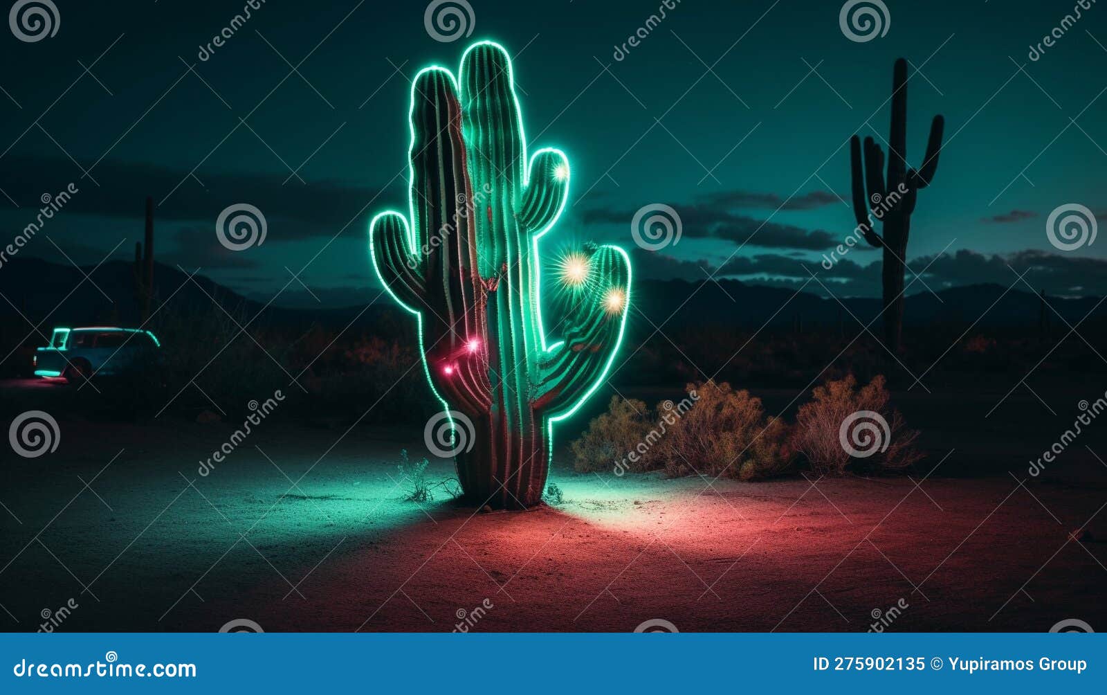 Silhouette of Saguaro Cactus Glows in Twilight Generated by AI Stock ...