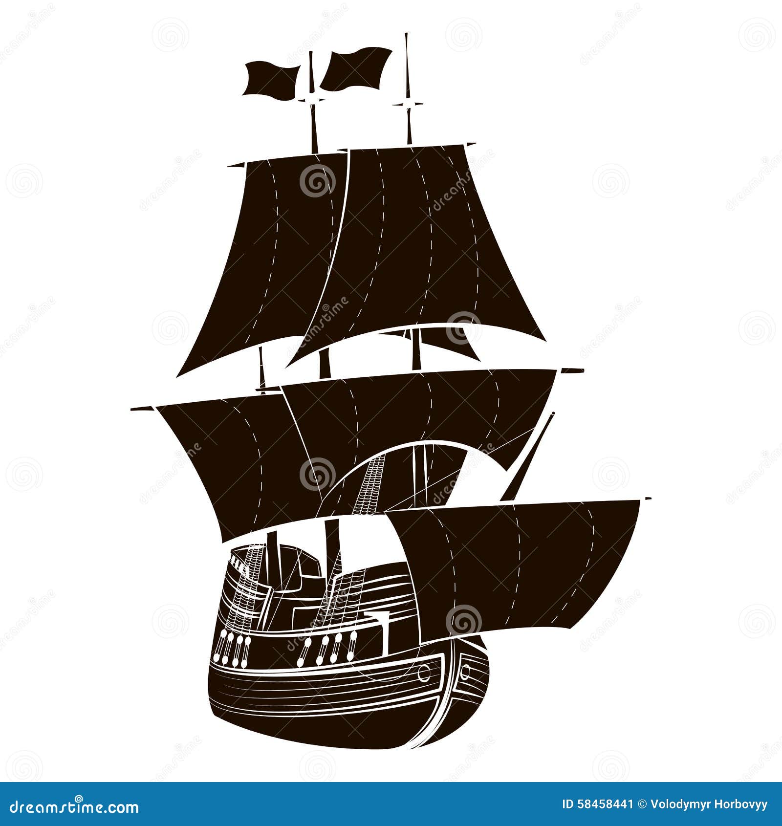 Silhouette sailboat stock vector. Illustration of rope - 58458441