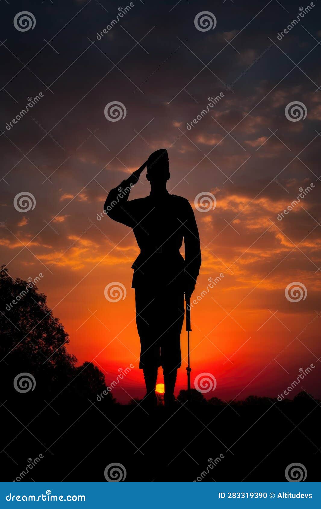 Silhouette of Saluting Soldier Against Sunset Stock Illustration ...