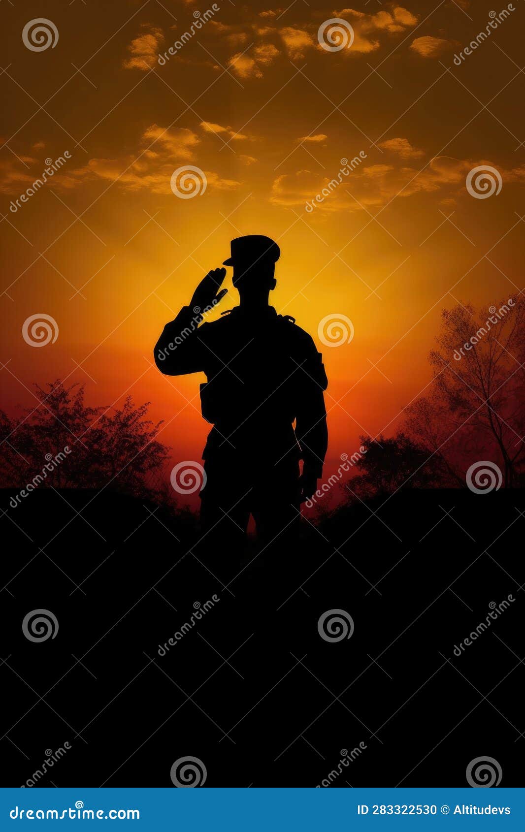 Silhouette of Saluting Soldier Against Sunset Stock Photo - Image of ...