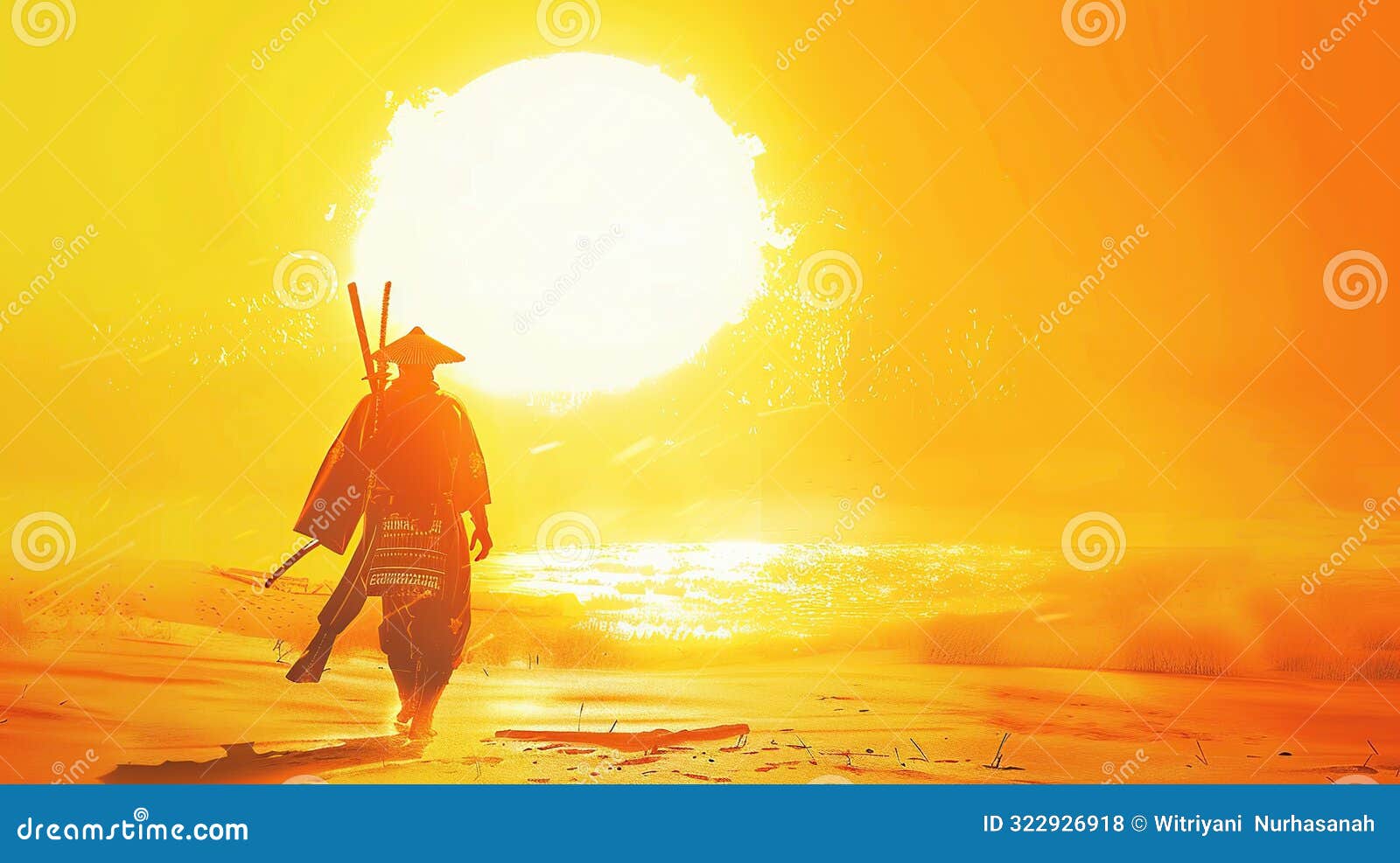 Silhouette of a Samurai at Sunset Stock Illustration - Illustration of ...