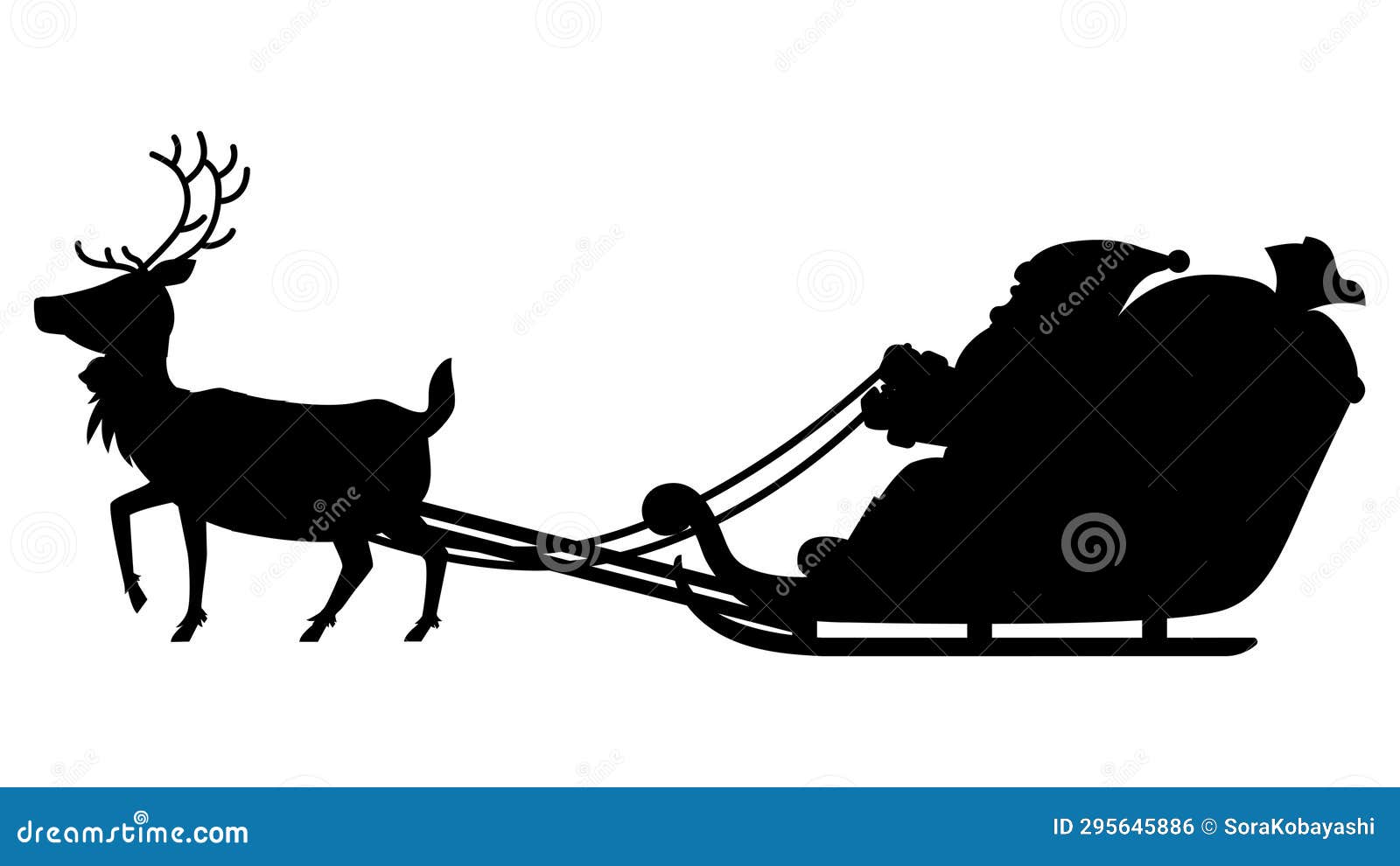 Silhouette Of Santa Claus Riding A Sleigh Pulled By Walking Reindeer ...