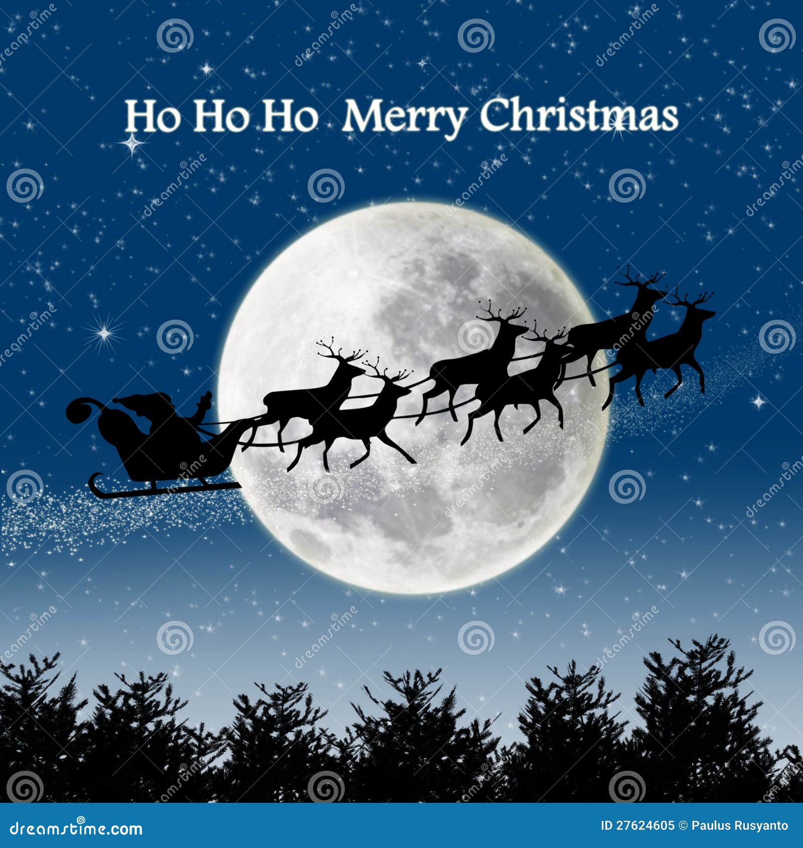 Silhouette of Santa Ride with Full Moon Scene Stock Illustration ...