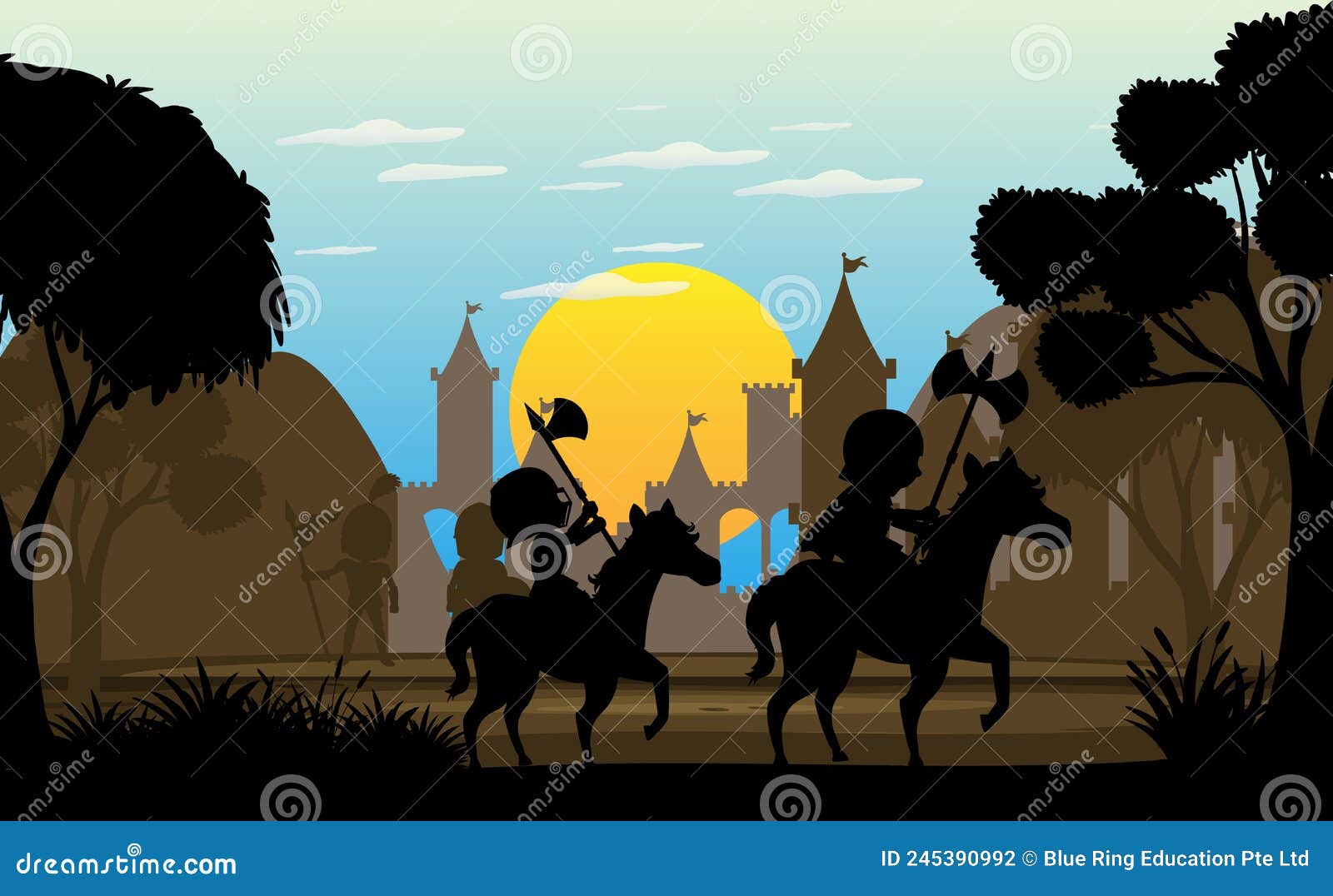 Silhouette Scene with Medieval Stock Vector - Illustration of male ...