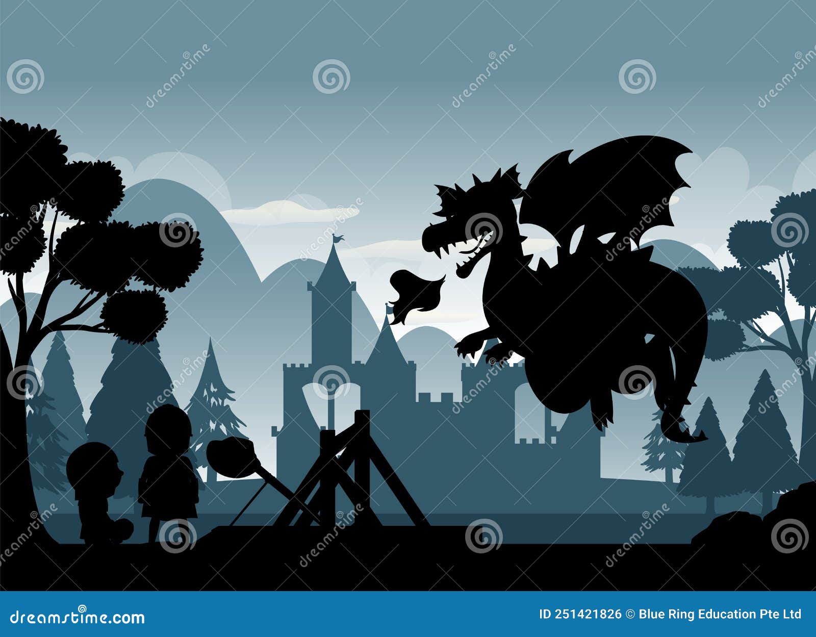 Silhouette Scene with Medieval Stock Vector - Illustration of nature ...