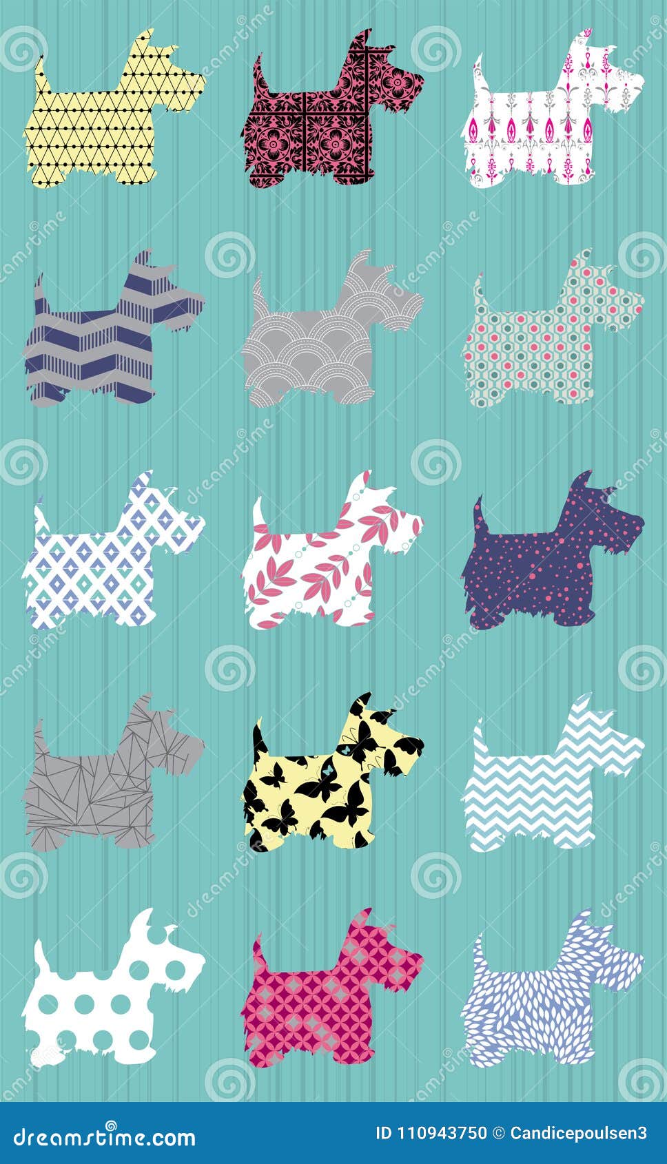 Silhouette Scottie Dogs With Patterns Repeat Pattern Vector ...