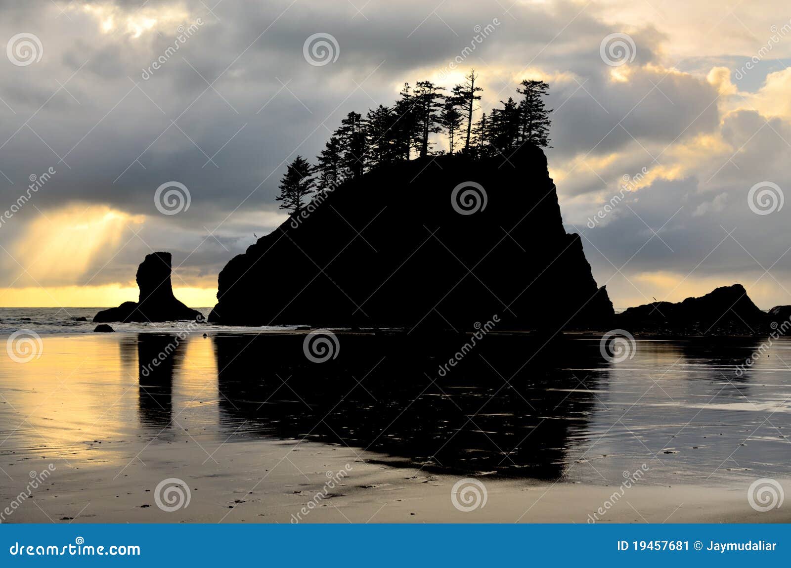 Silhouette of Sea Stack at Second Beach Stock Image - Image of popular ...