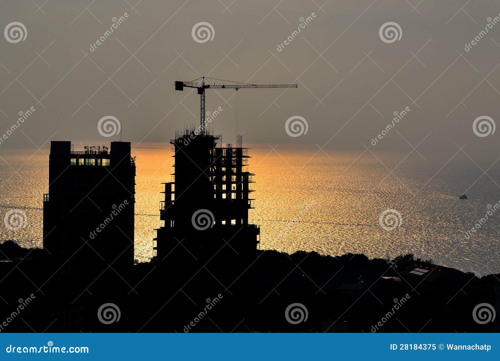 Silhouette of Seaside Construction Stock Image - Image of architecture ...
