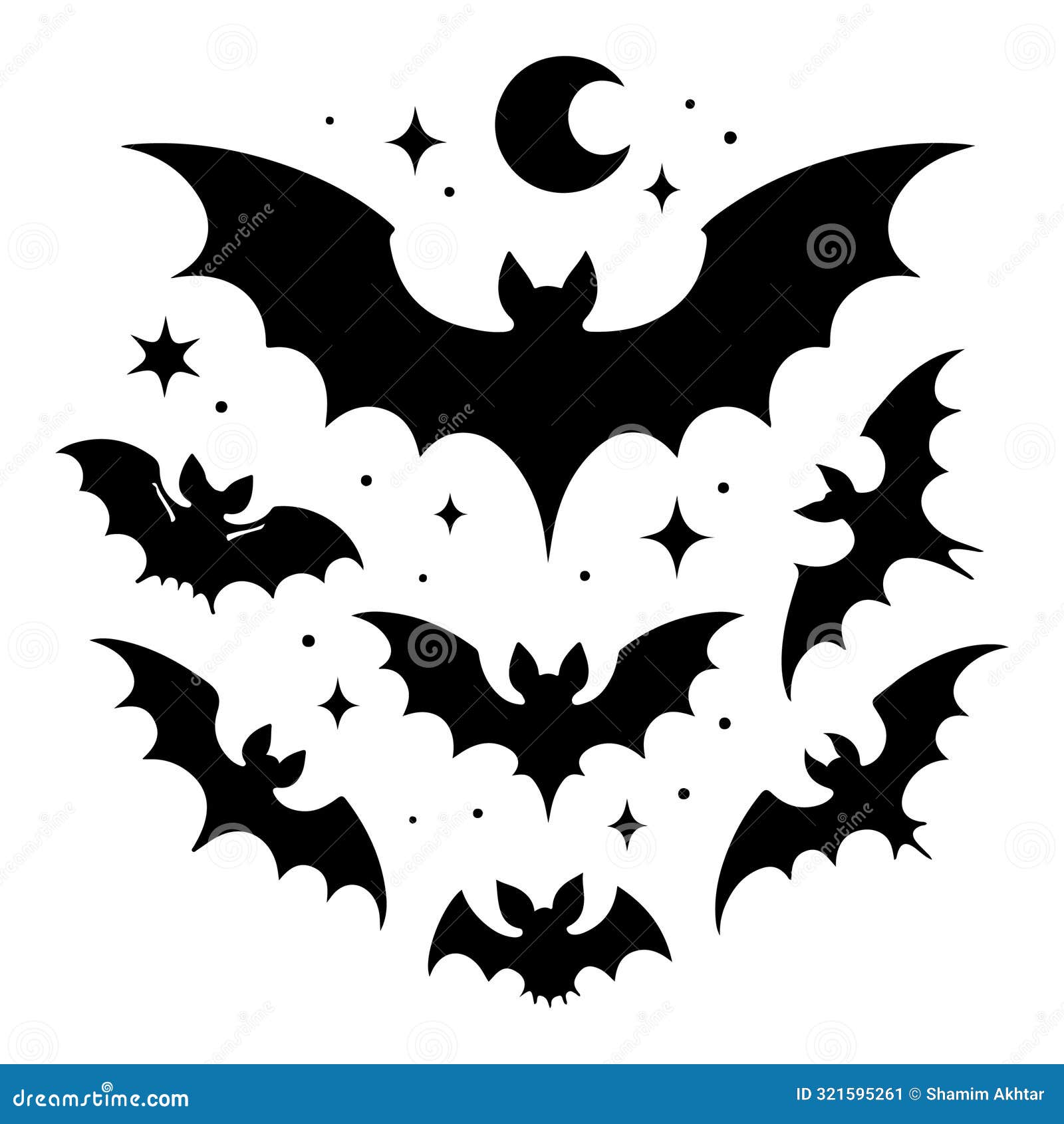 Silhouette Set of Bat. Vector Isolated Illustration Stock Vector ...