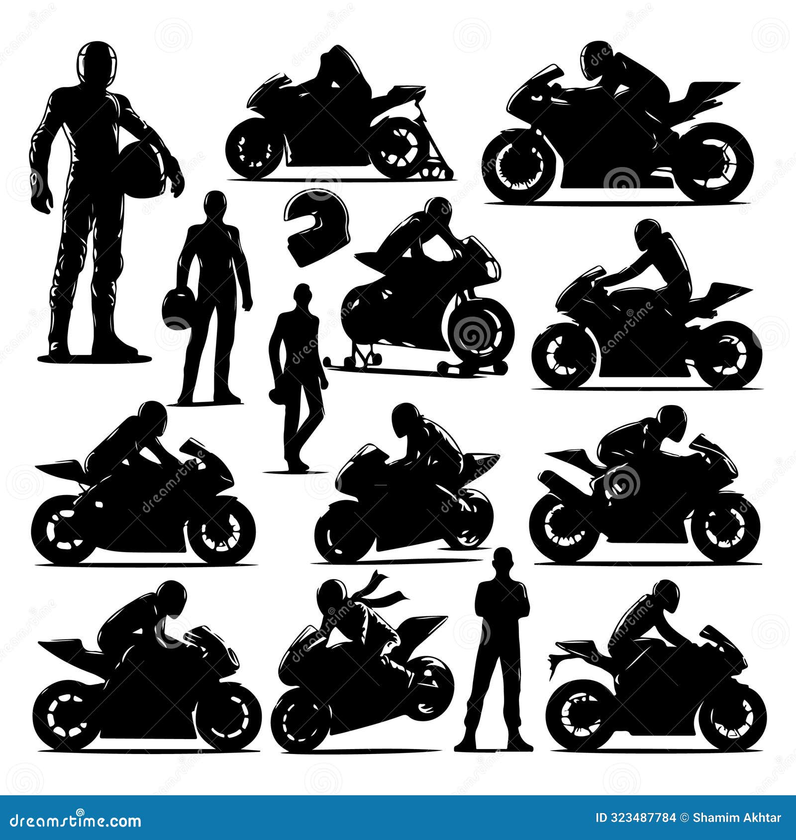 Silhouette Set of Motorcycle Rider Stock Vector - Illustration of ...
