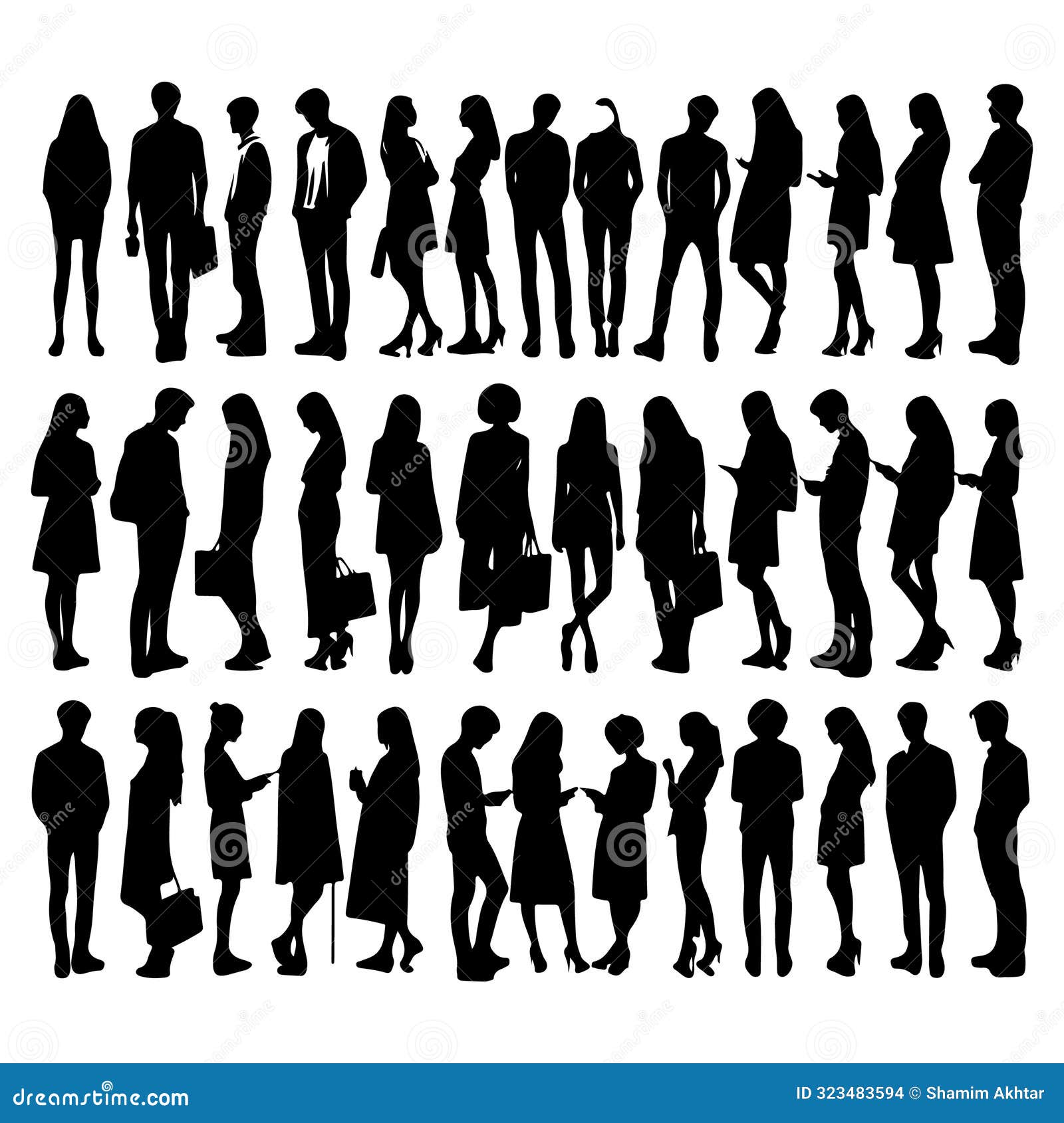 Silhouette Set of Multiple People Together Stock Vector - Illustration ...