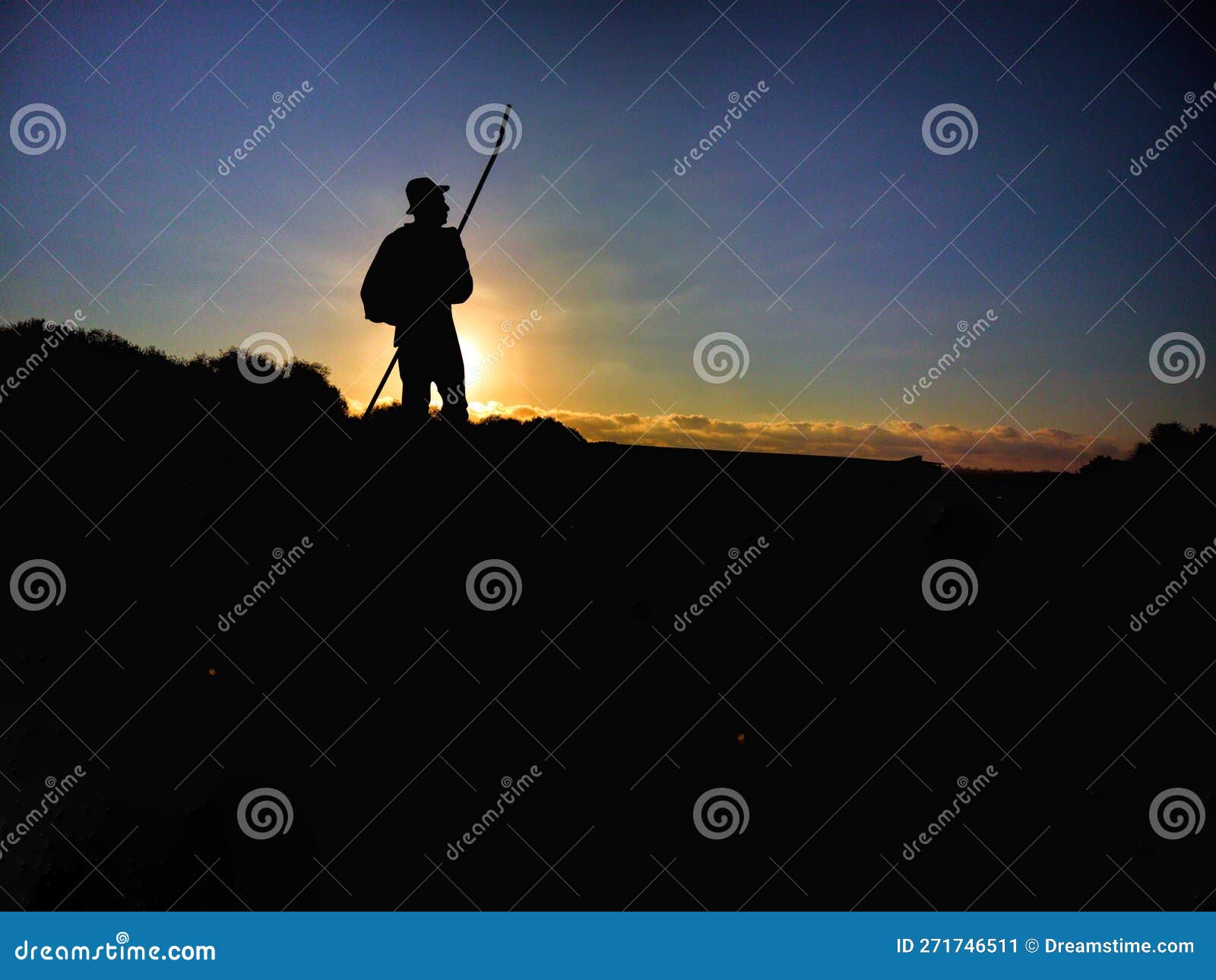 Silhouette of a Shepherd at Sunrise Stock Image - Image of person ...
