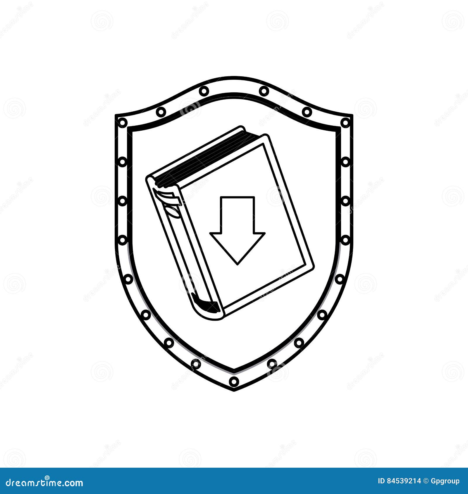 Silhouette Shield With Closed Book And Arrow Vector Illustration ...