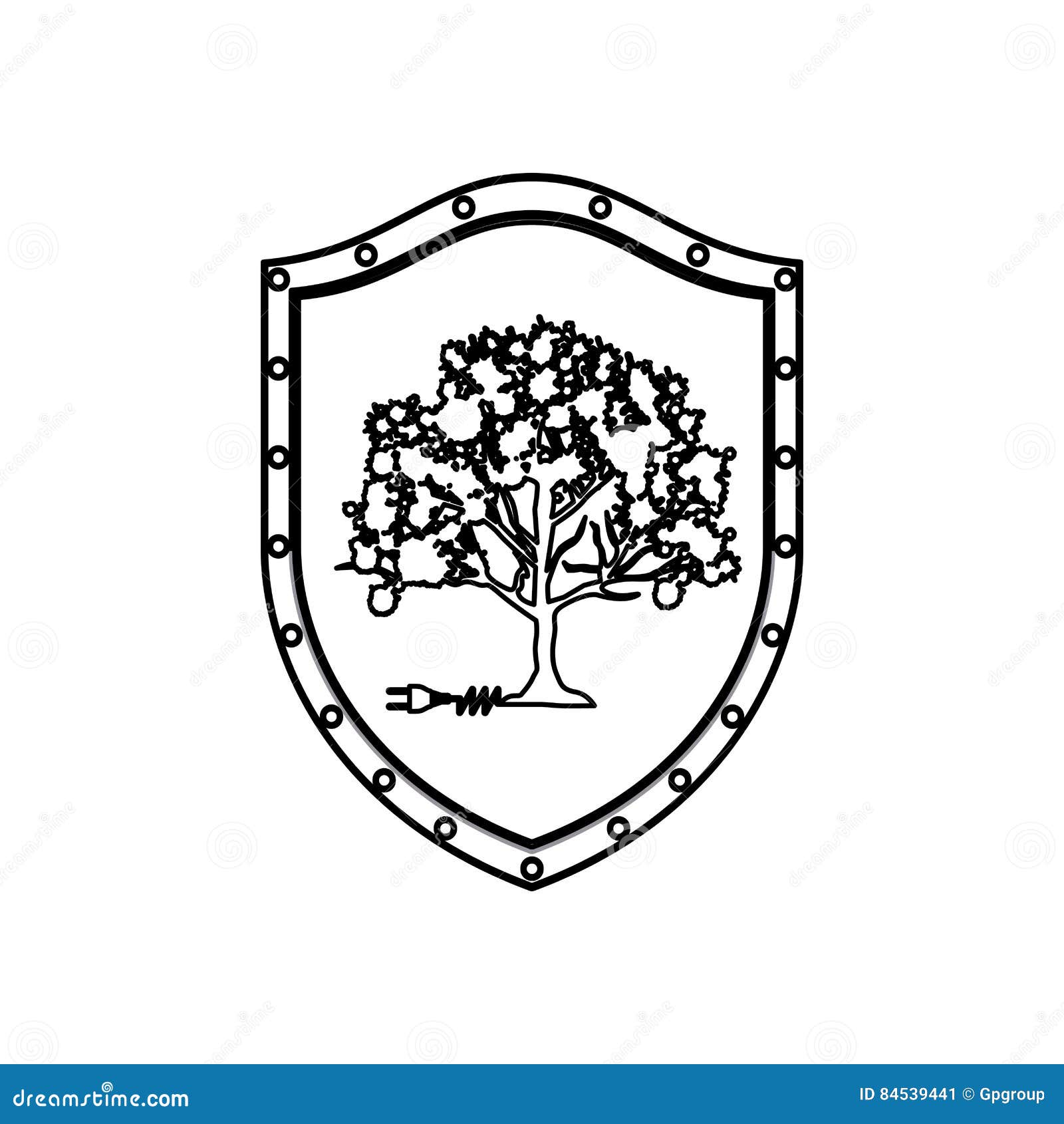 Silhouette Shield with Tree and Plug Connector Stock Vector ...