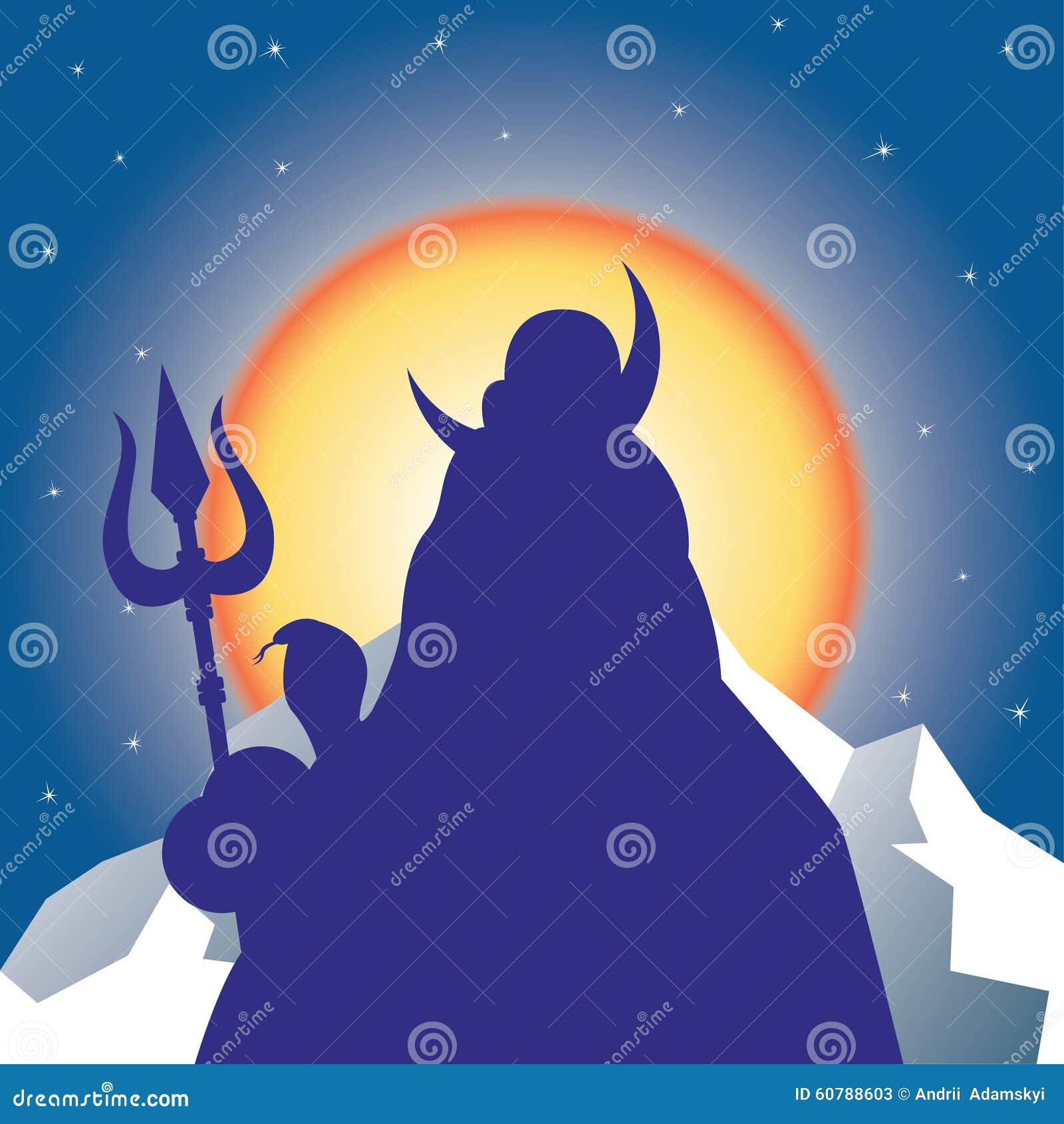 Silhouette Shiva Against the Sun Stock Vector - Illustration of label ...