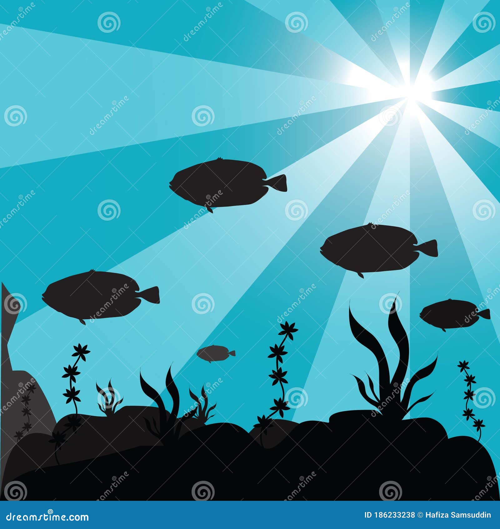 Silhouette of a Shoal of Fish. Vector Illustration Decorative Design ...