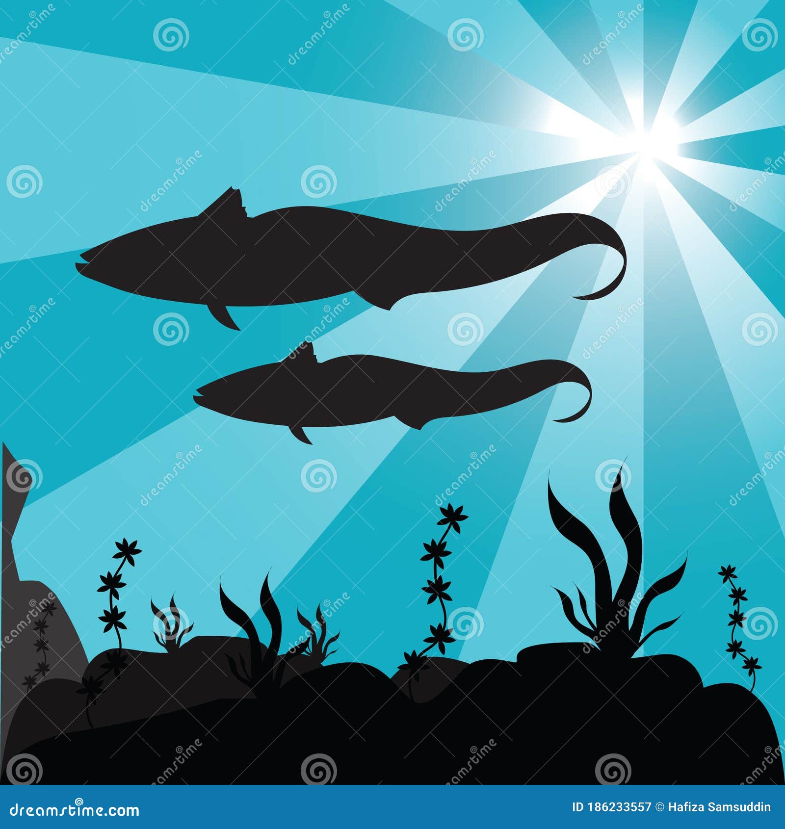 Shoal Of Fish. School Of Ocean Fish Silhouettes Cartoon Vector ...