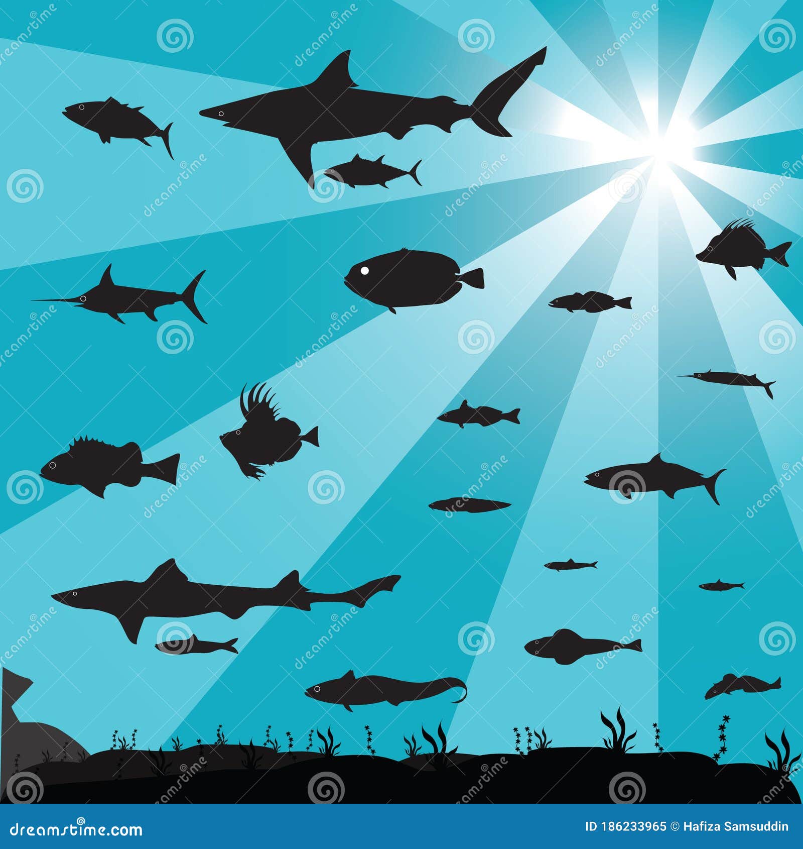 Silhouette of a Shoal of Fish. Vector Illustration Decorative Design ...