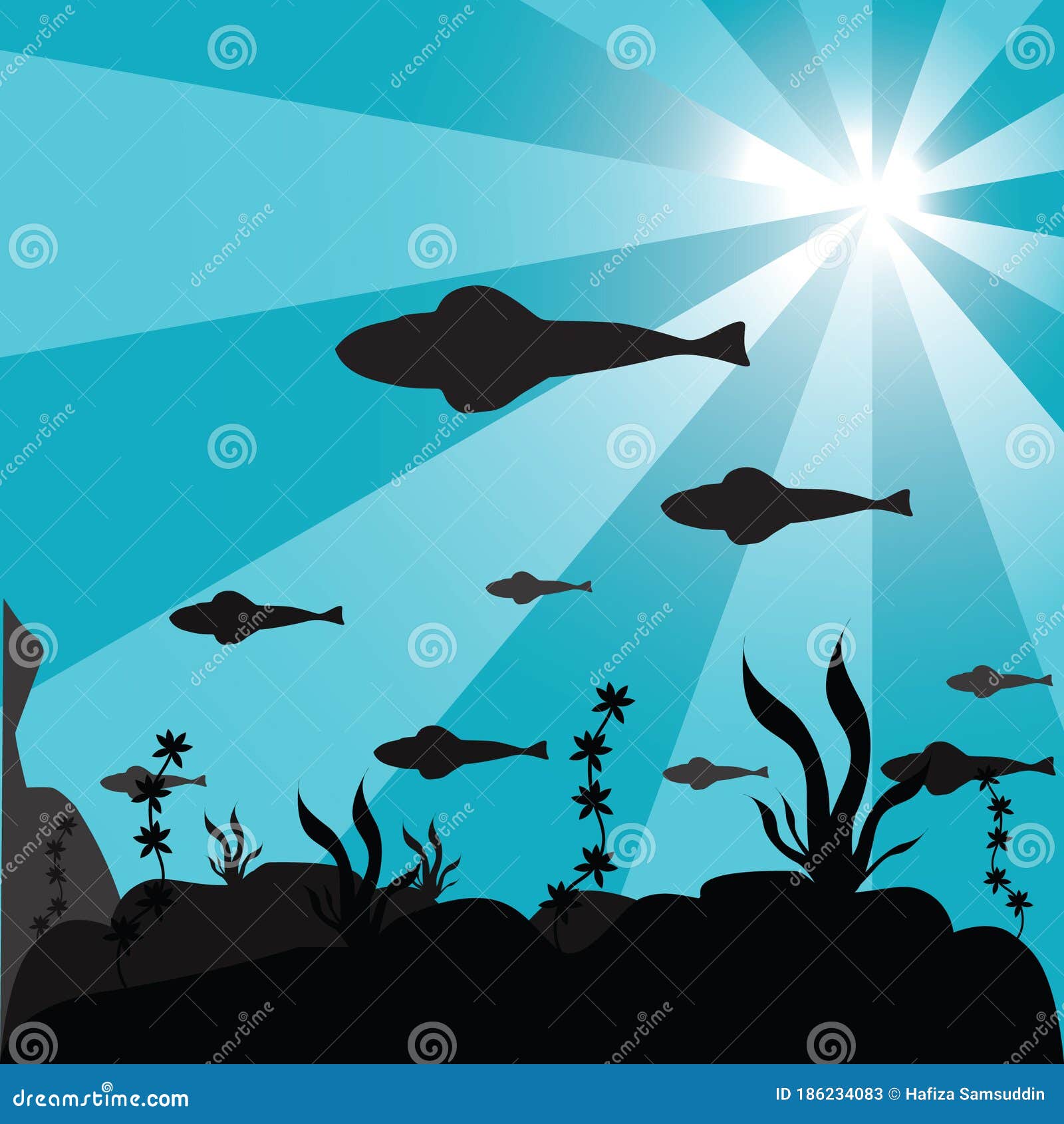 Shoal Of Fish. School Of Ocean Fish Silhouettes Cartoon Vector ...