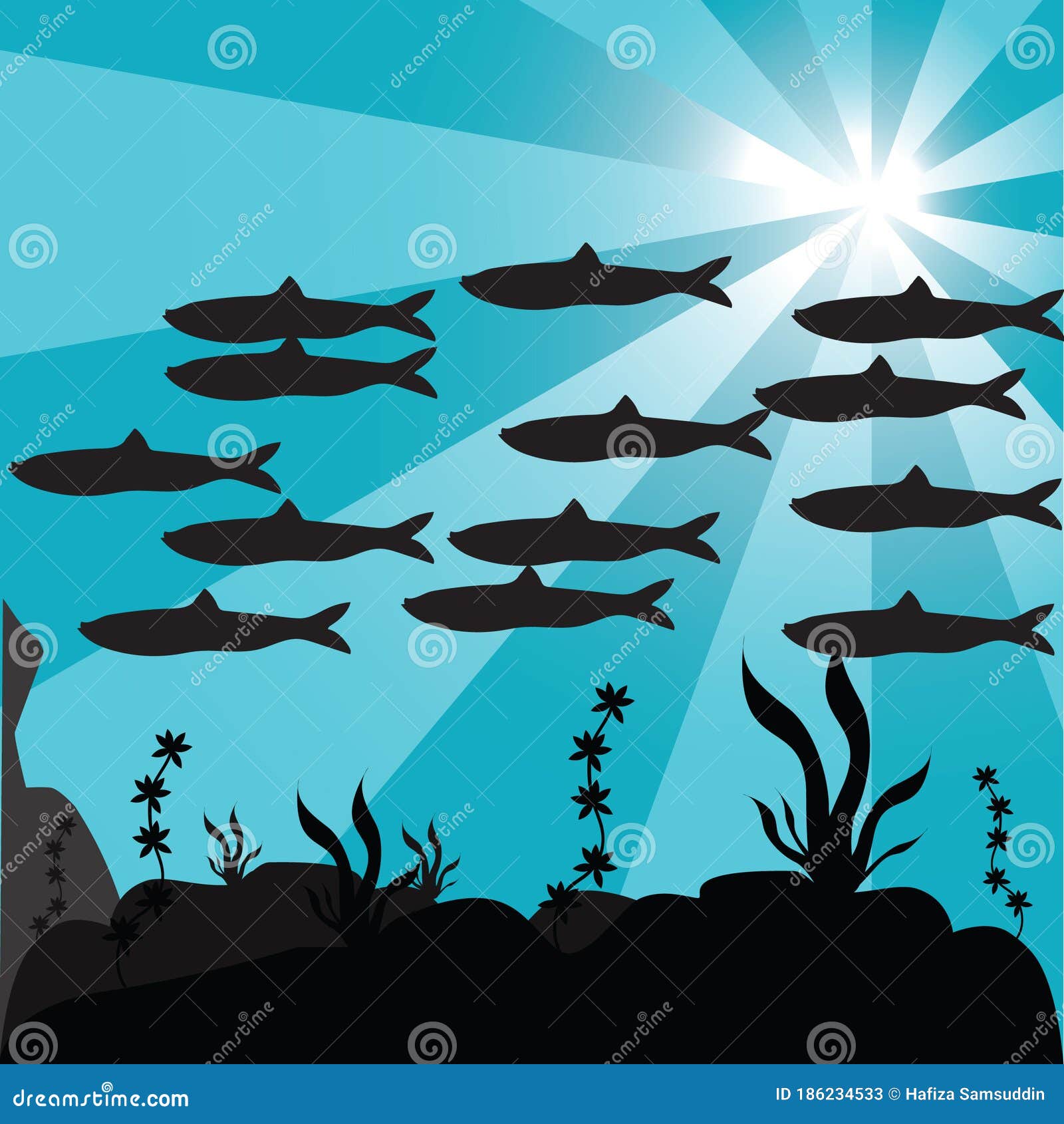 Silhouette of a Shoal of Fish. Vector Illustration Decorative Design ...
