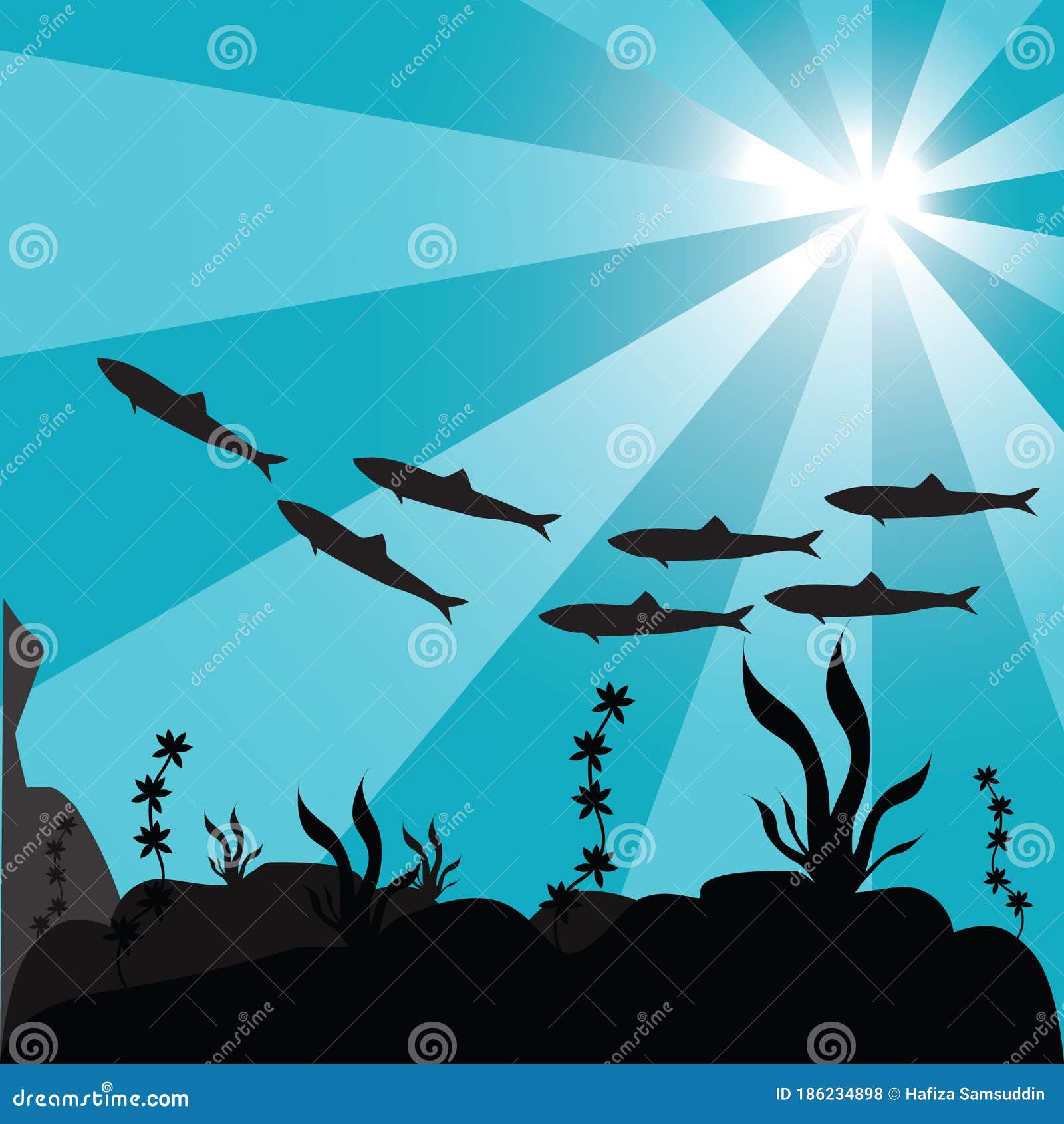 Silhouette of a Shoal of Fish. Vector Illustration Decorative Design ...
